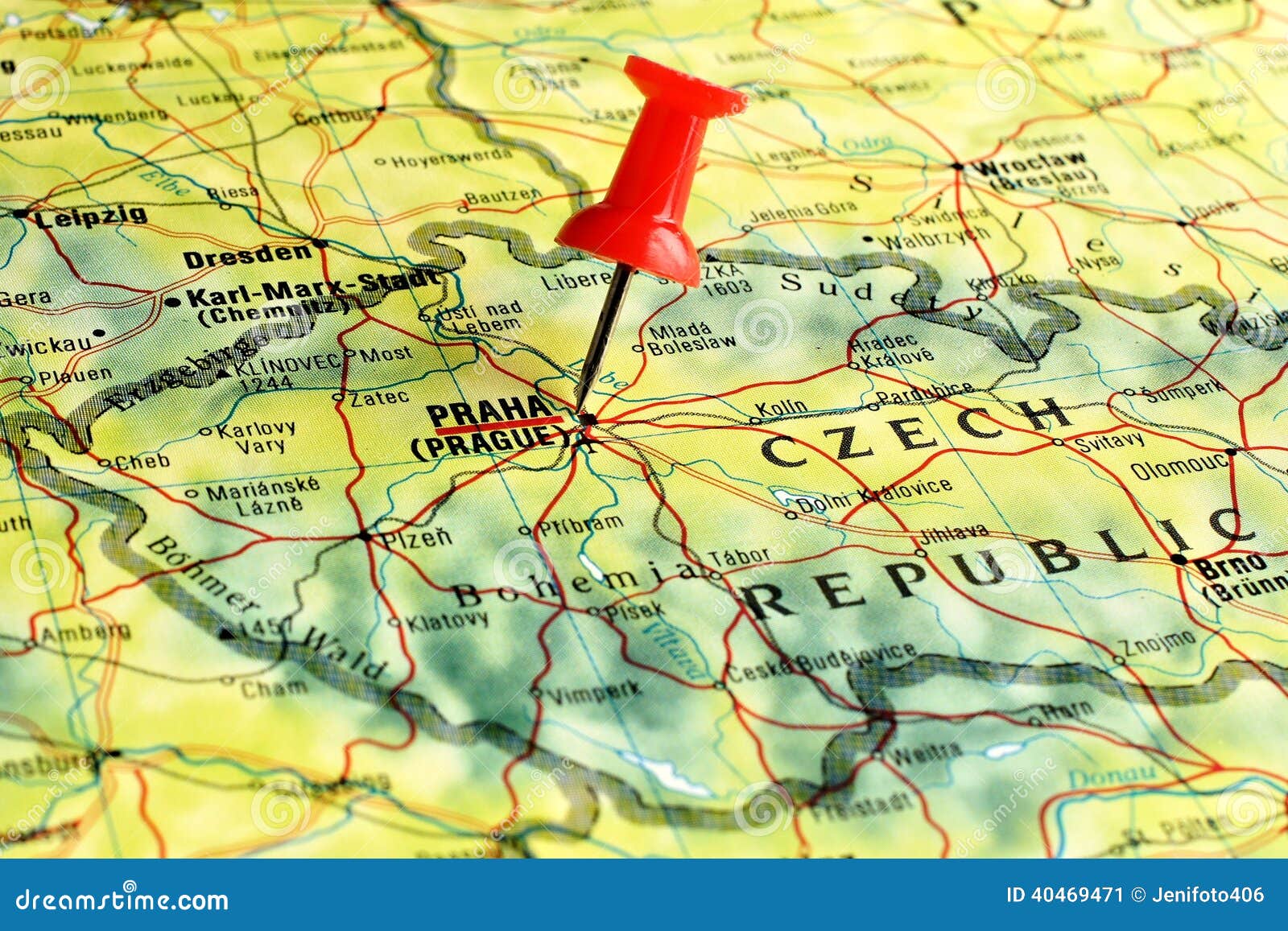 Prague map with pin stock image. Image of closeup, location - 40469471