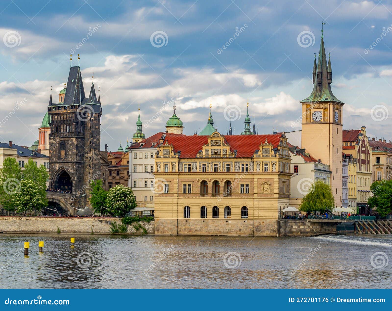 Prague Medieval Architecture and Vltava River, Czech Republic Stock ...