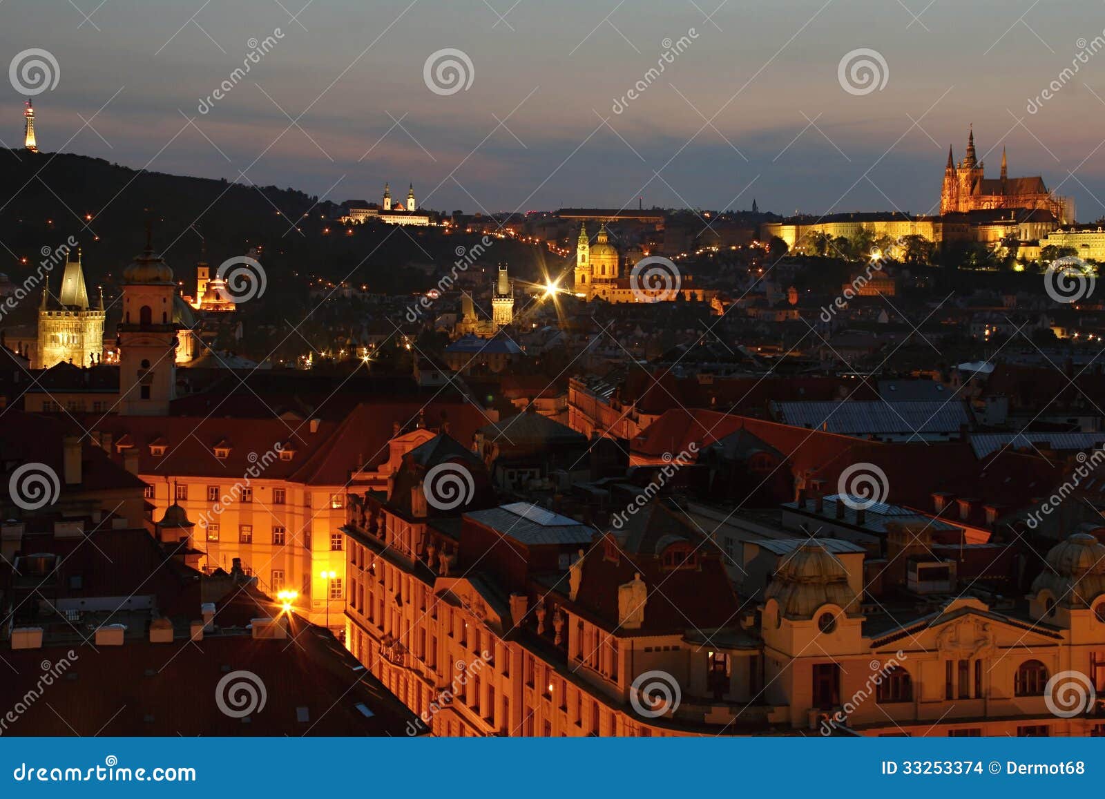 Prague at Night, Czech Republic Stock Photo - Image of historical, blue ...