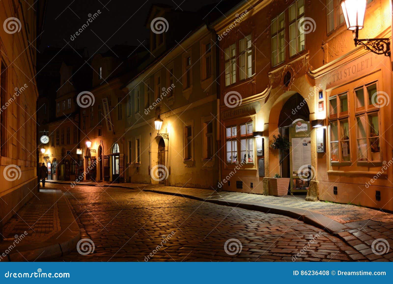 Prague night street editorial stock photo. Image of street - 86236408