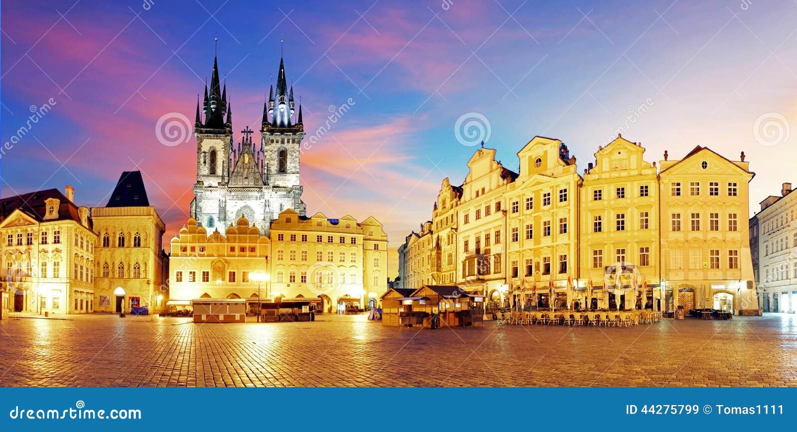 Prague Old Town Square at Night - Panorama Editorial Stock Image ...