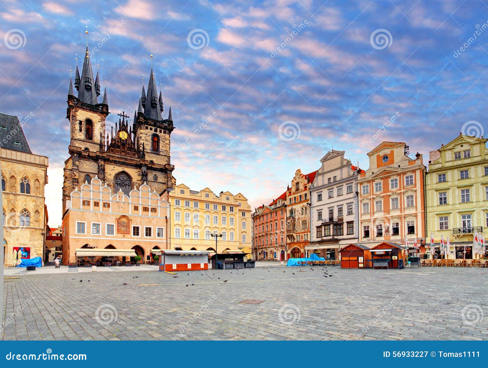 Prague Old Town Square, Tyn Cathedral Stock Image - Image of dusk ...