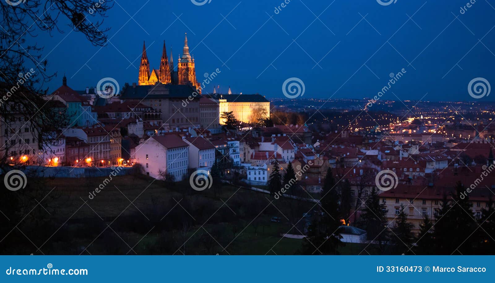 Prague, Panoramic View at Night Stock Image - Image of czech, town ...