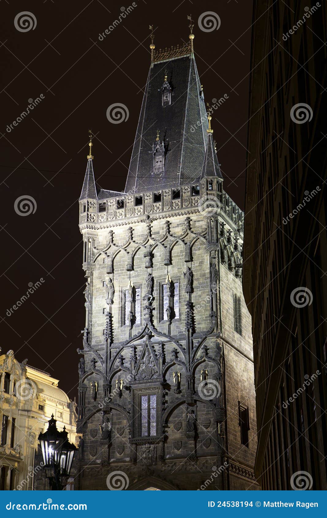 Prague Powder Tower at Night Stock Photo - Image of architecture ...