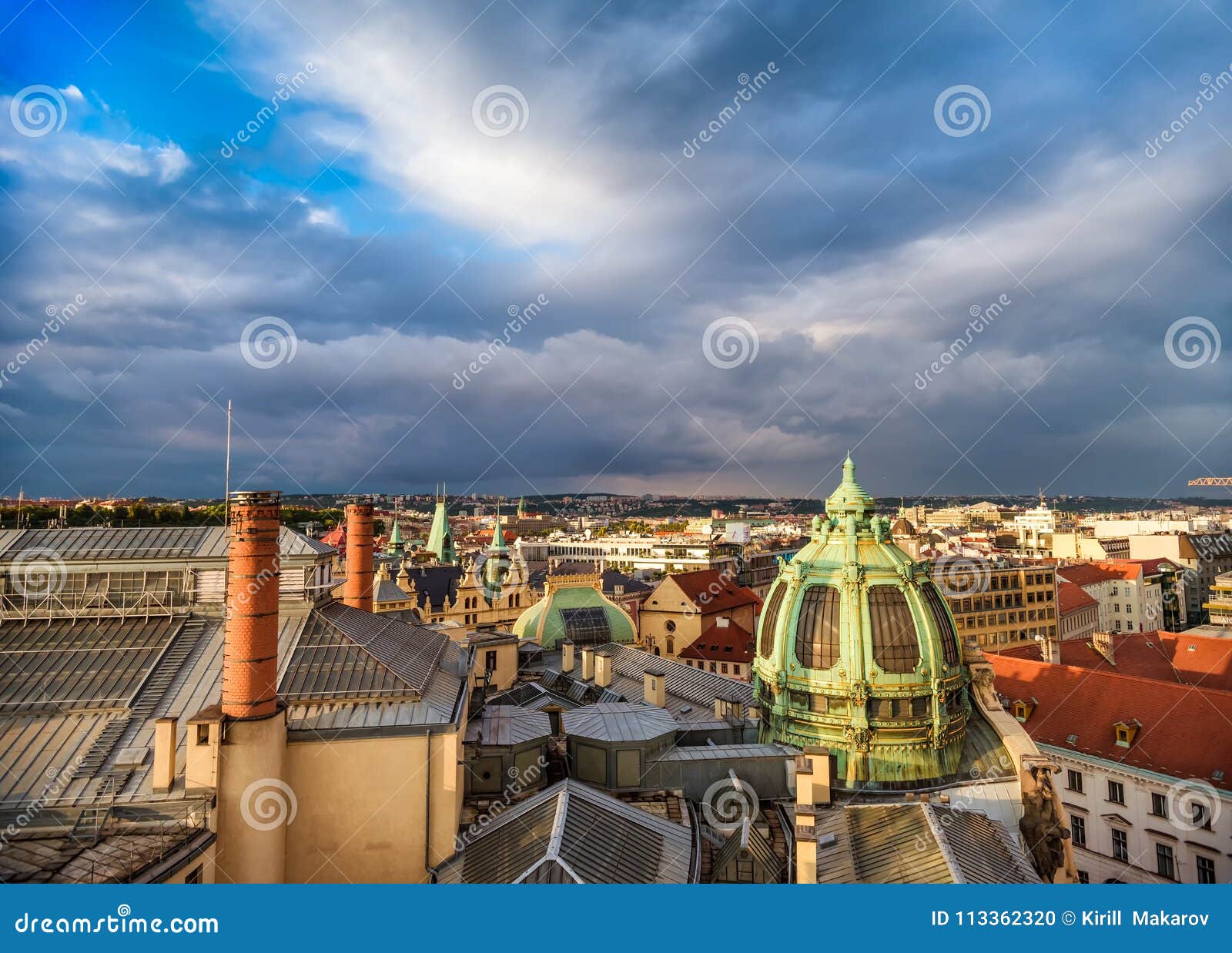 Prague Rooftops and Obecni Dum Municipal House, View from Poder Tower ...