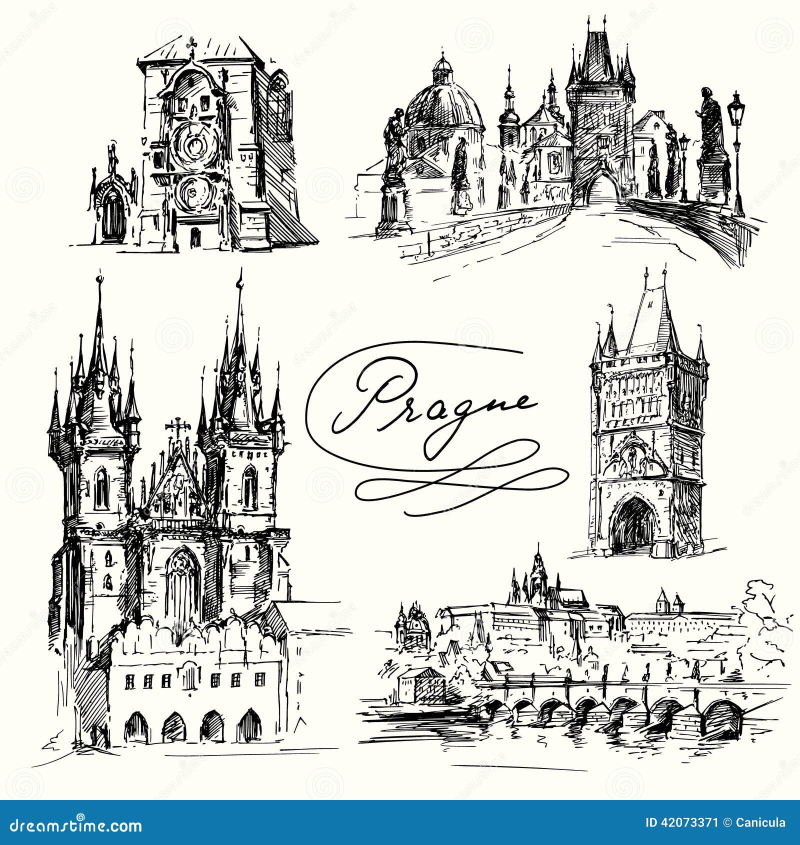 Prague stock vector. Illustration of clock, city, central - 42073371