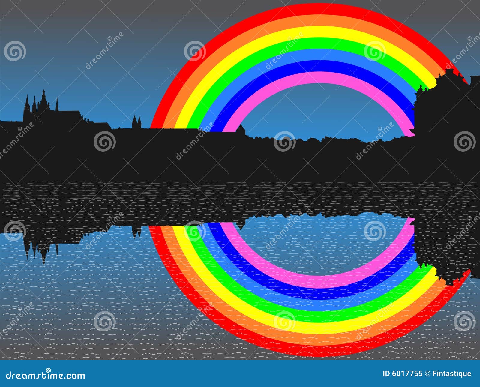 Prague Skyline with Rainbow Stock Vector - Illustration of republic ...