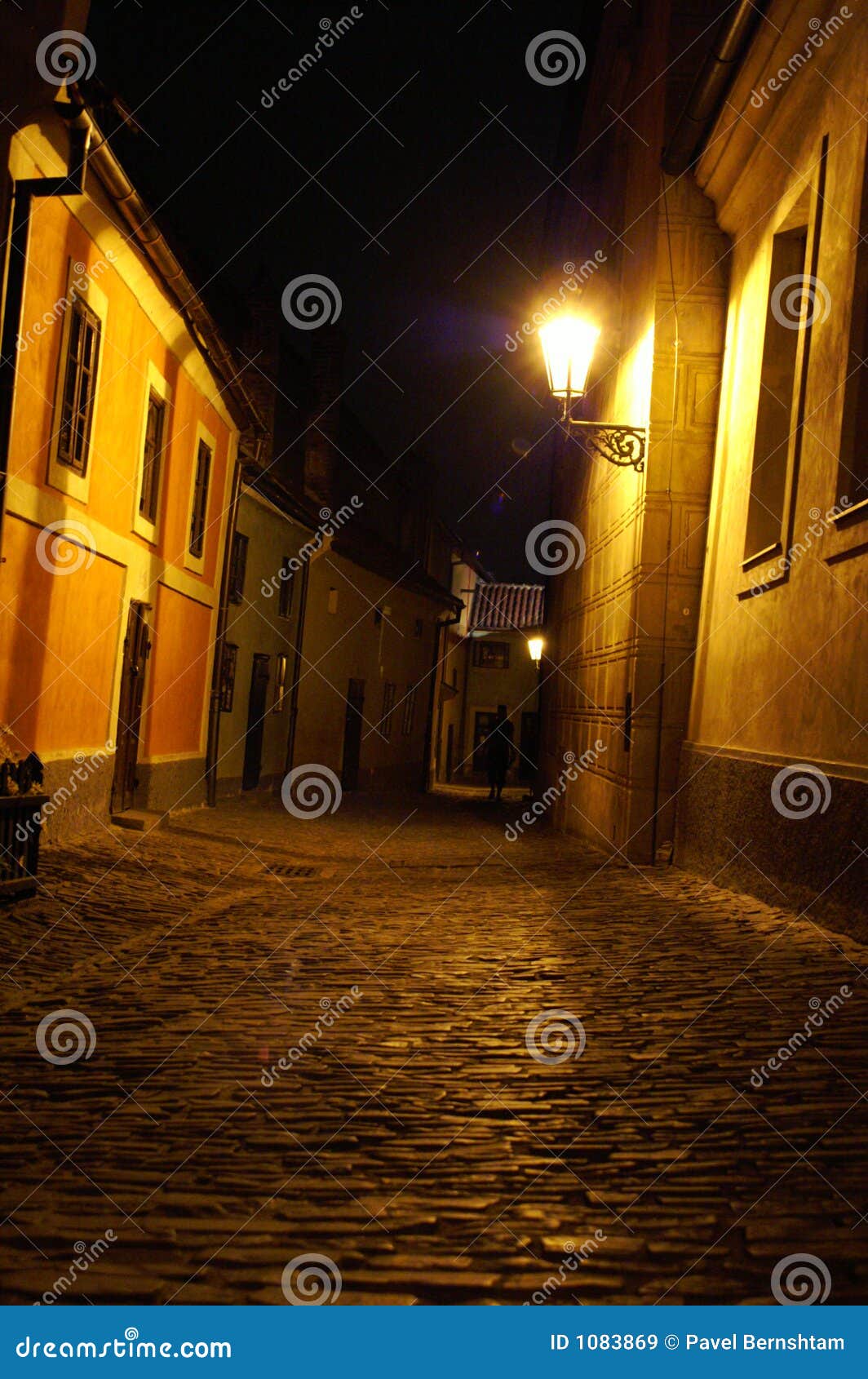 Prague street at night stock image. Image of castle, czech - 1083869