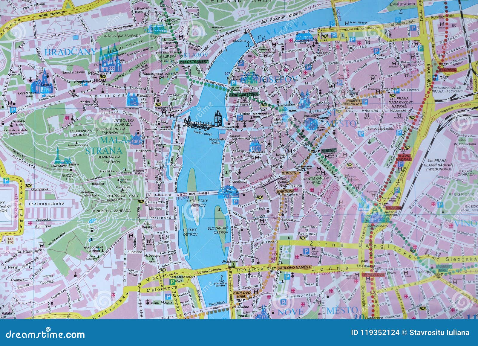 Prague Tourist Guide, Close-up View of Map Editorial Stock Image ...