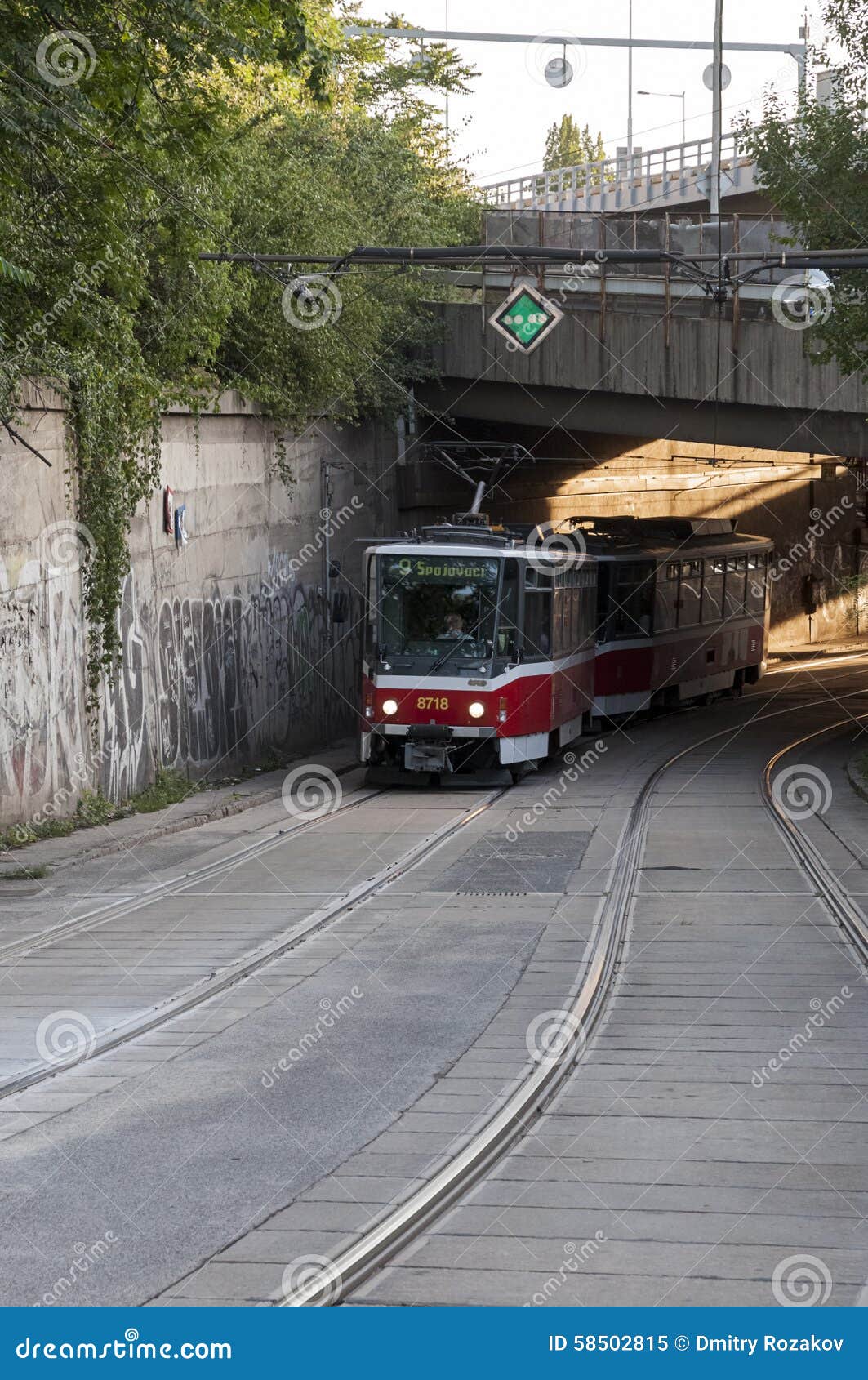 Prague Tram, Or Called Prazske Tramvaje, Tatra T3 Model, On The Stop In ...