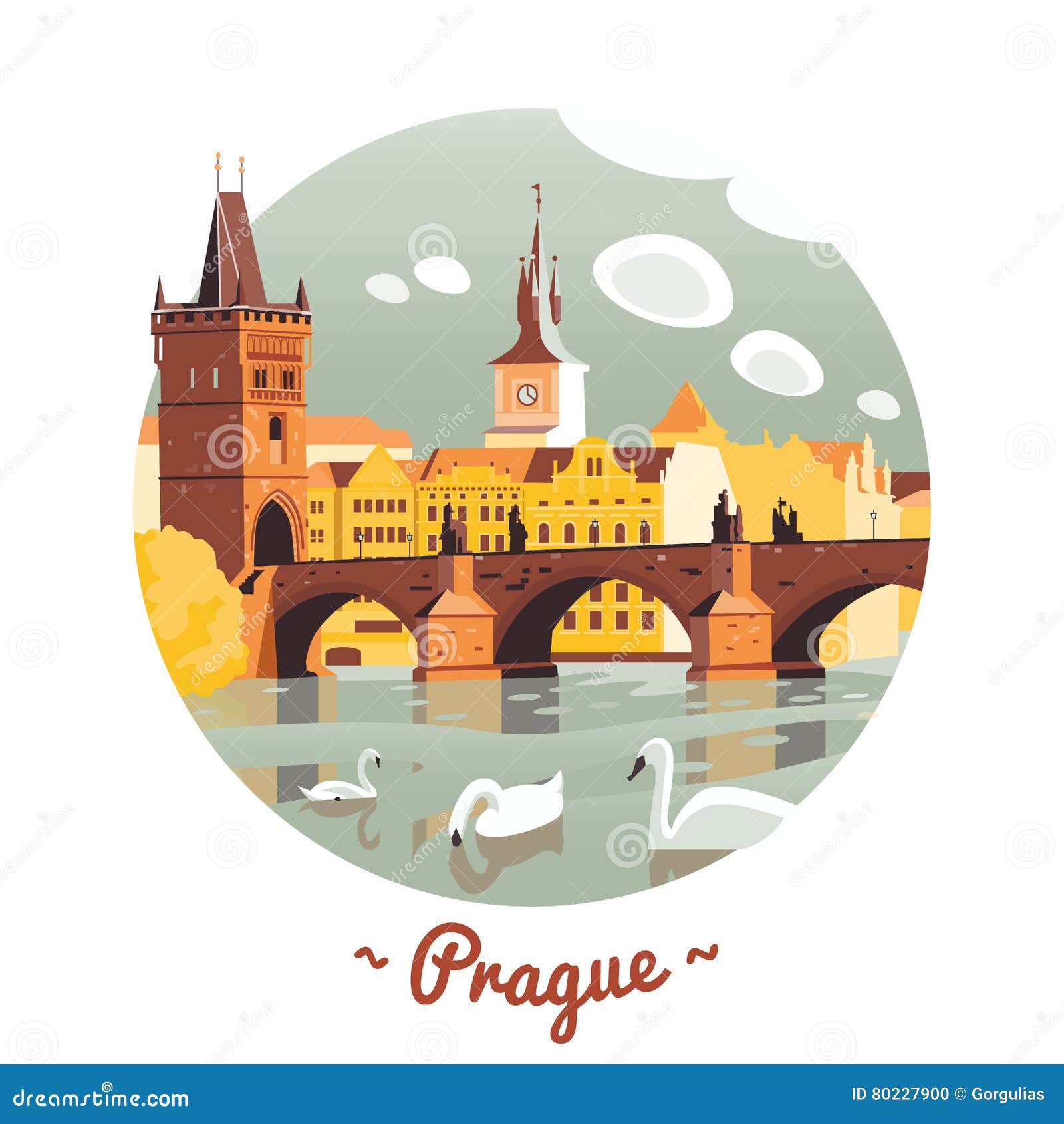 Prague vector Illustration stock vector. Illustration of tower - 80227900