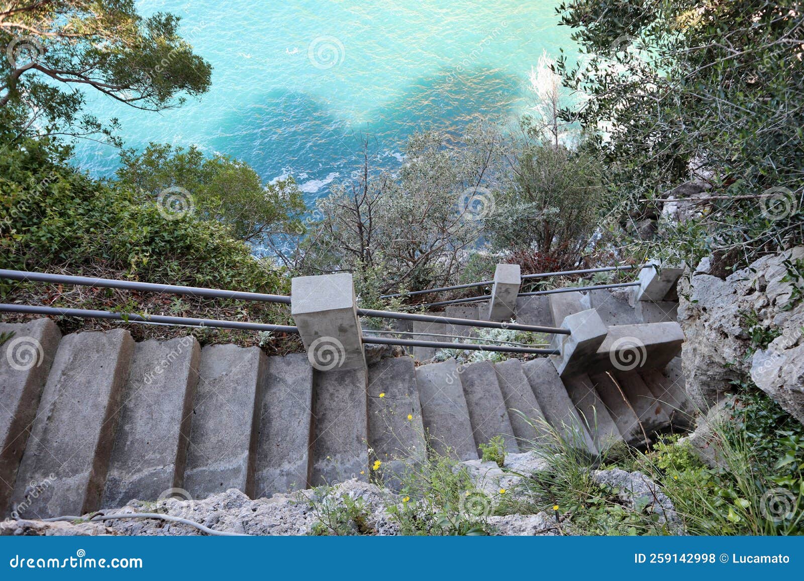 Praiano - Scalinata Di Accesso Al Lido Gavitella All`alba Royalty-Free ...