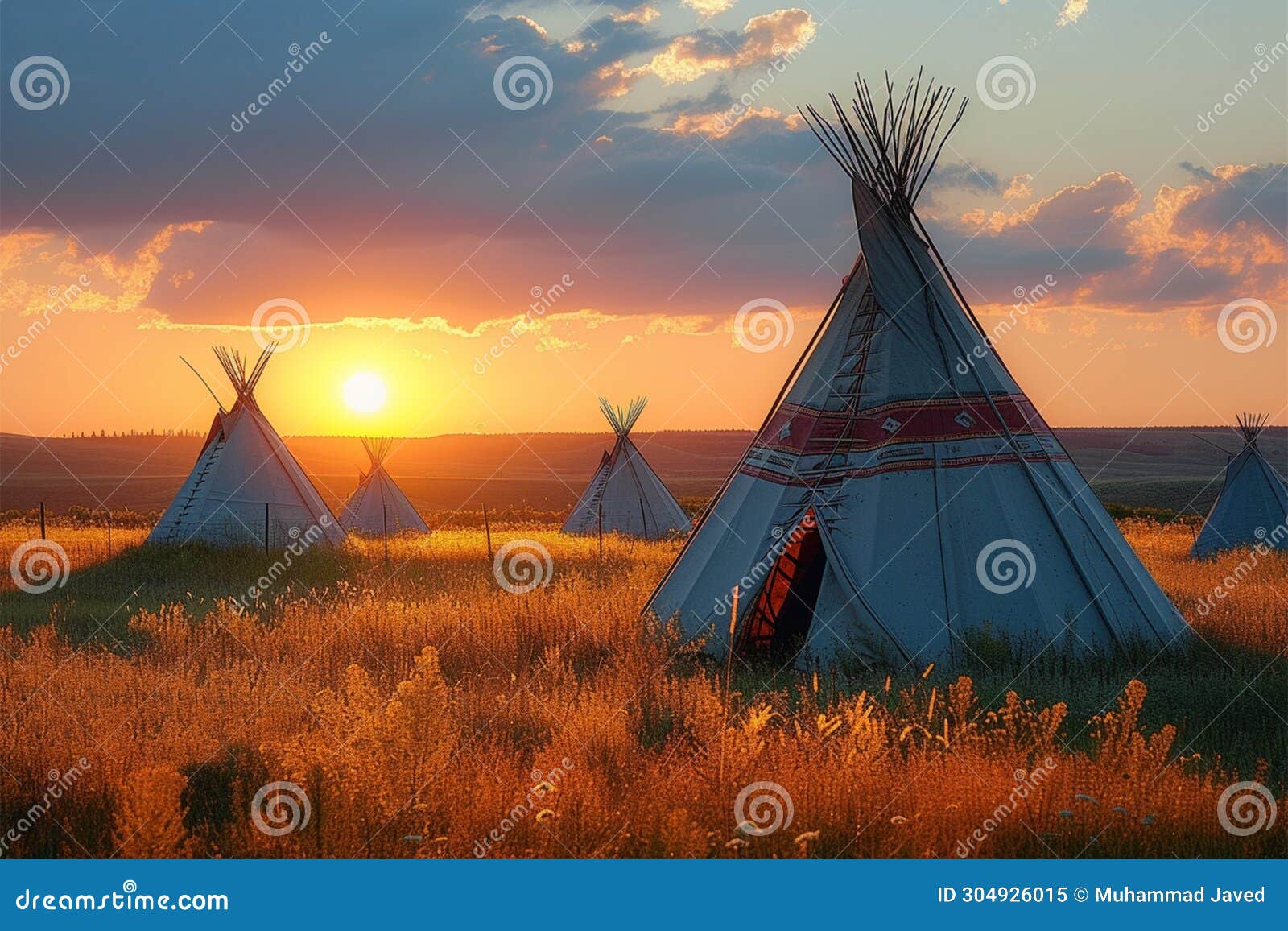 Prairie Tranquility Indian Teepee in Field at Sunset, First Nations ...
