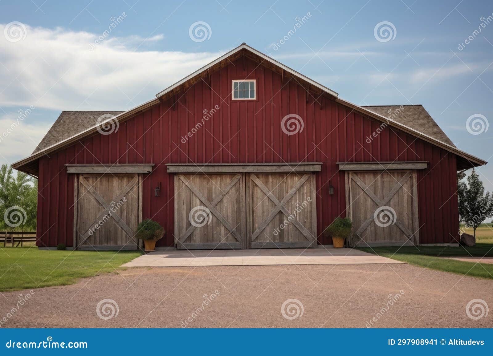 Prairie Wooden Barn with Red Brick Details on Doors Stock Image - Image ...