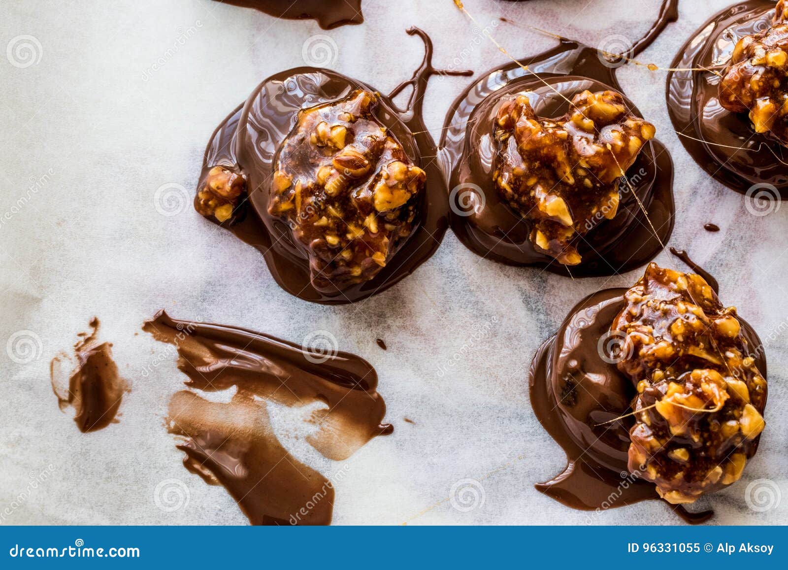 Praline Chocolate with Walnut, Almond, Peanut or Croquant Stock Image ...