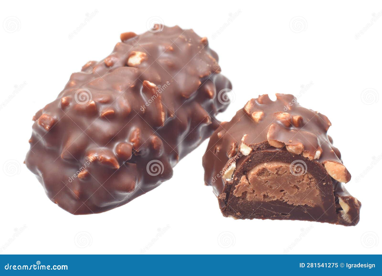 Chocolate Pralines with Nuts Pieces Isolated on White Stock Image ...