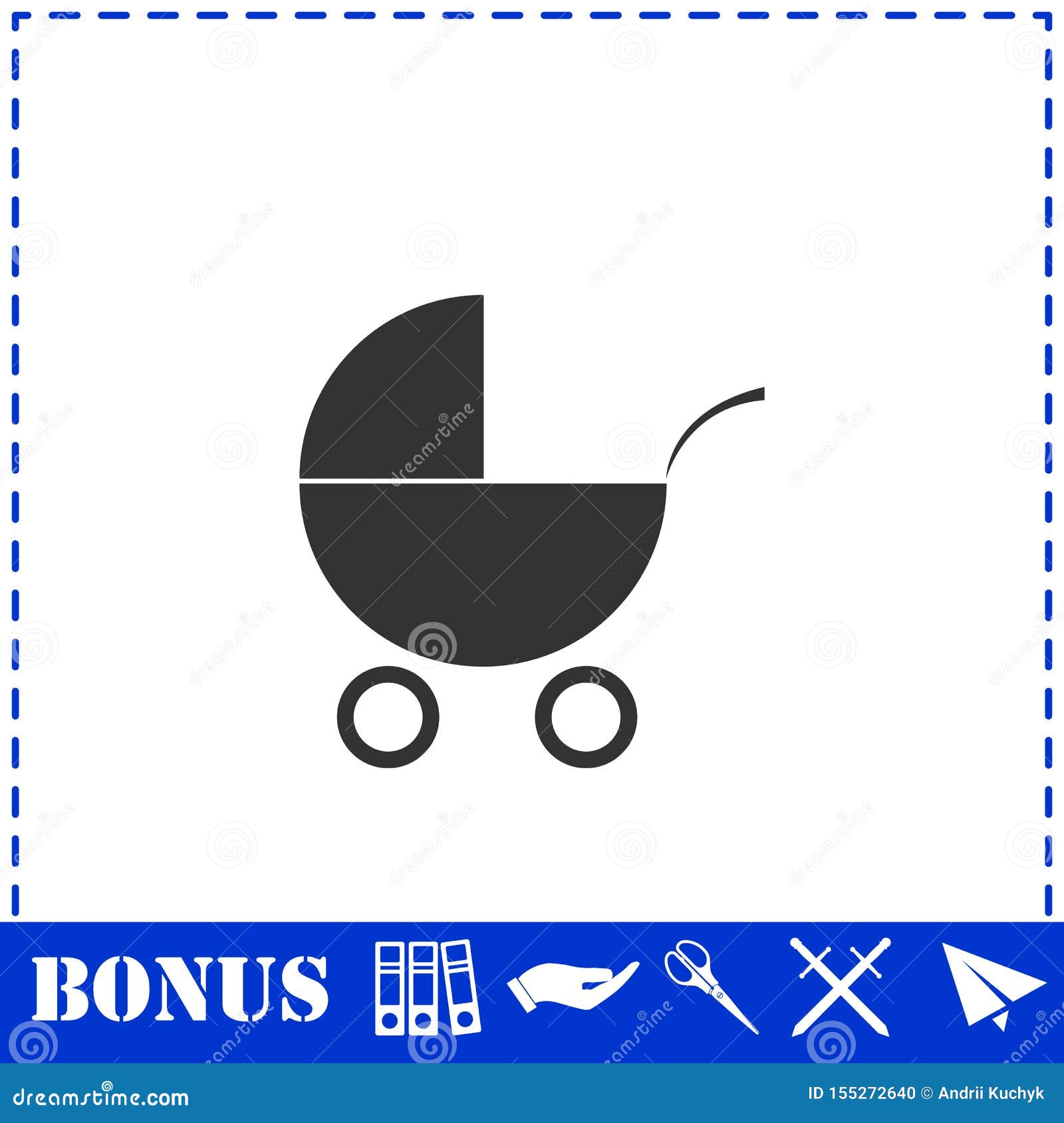 Pram icon flat stock vector. Illustration of silhouette - 155272640