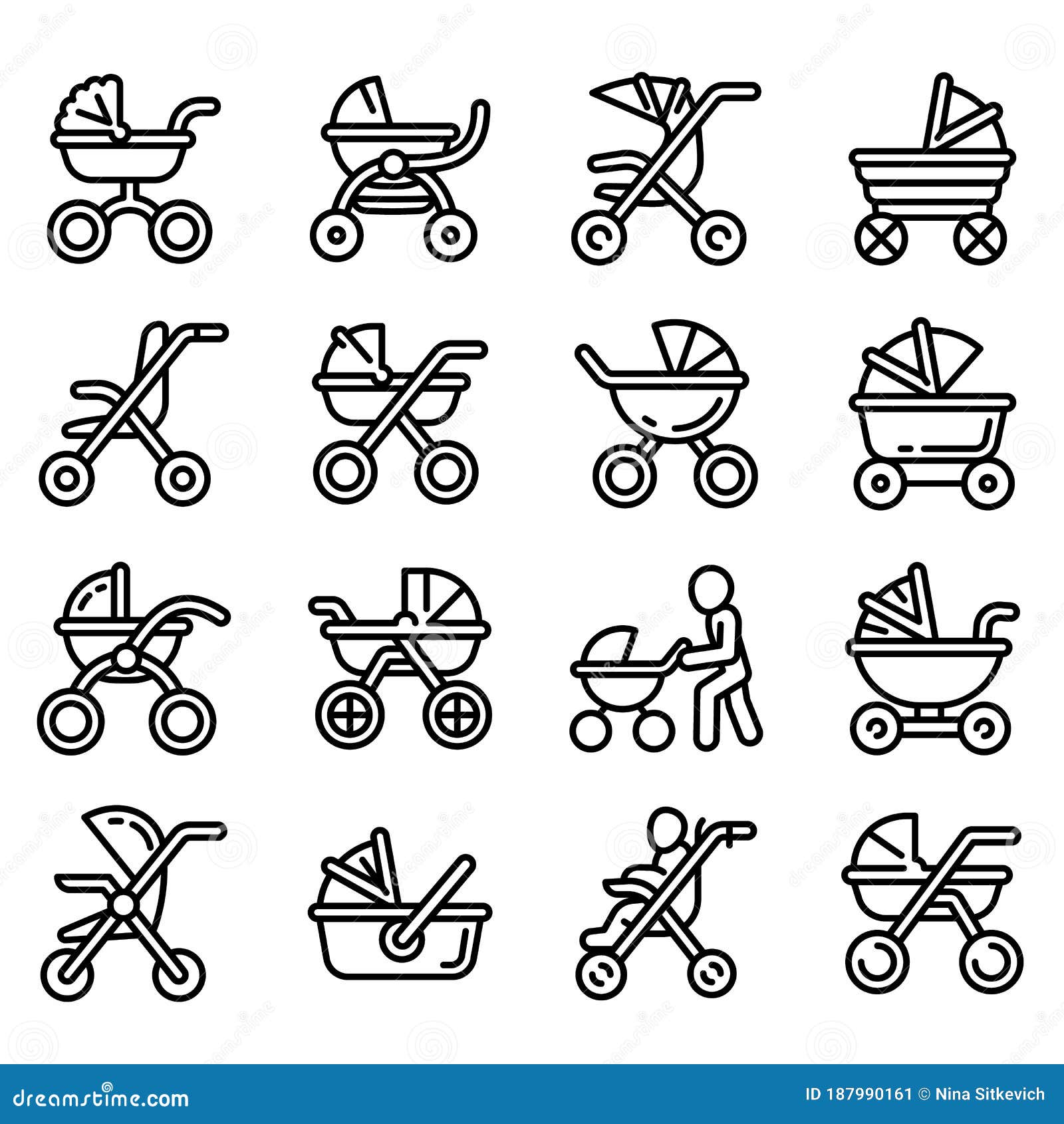 Pram Icons Set, Outline Style Stock Vector - Illustration of isolated ...