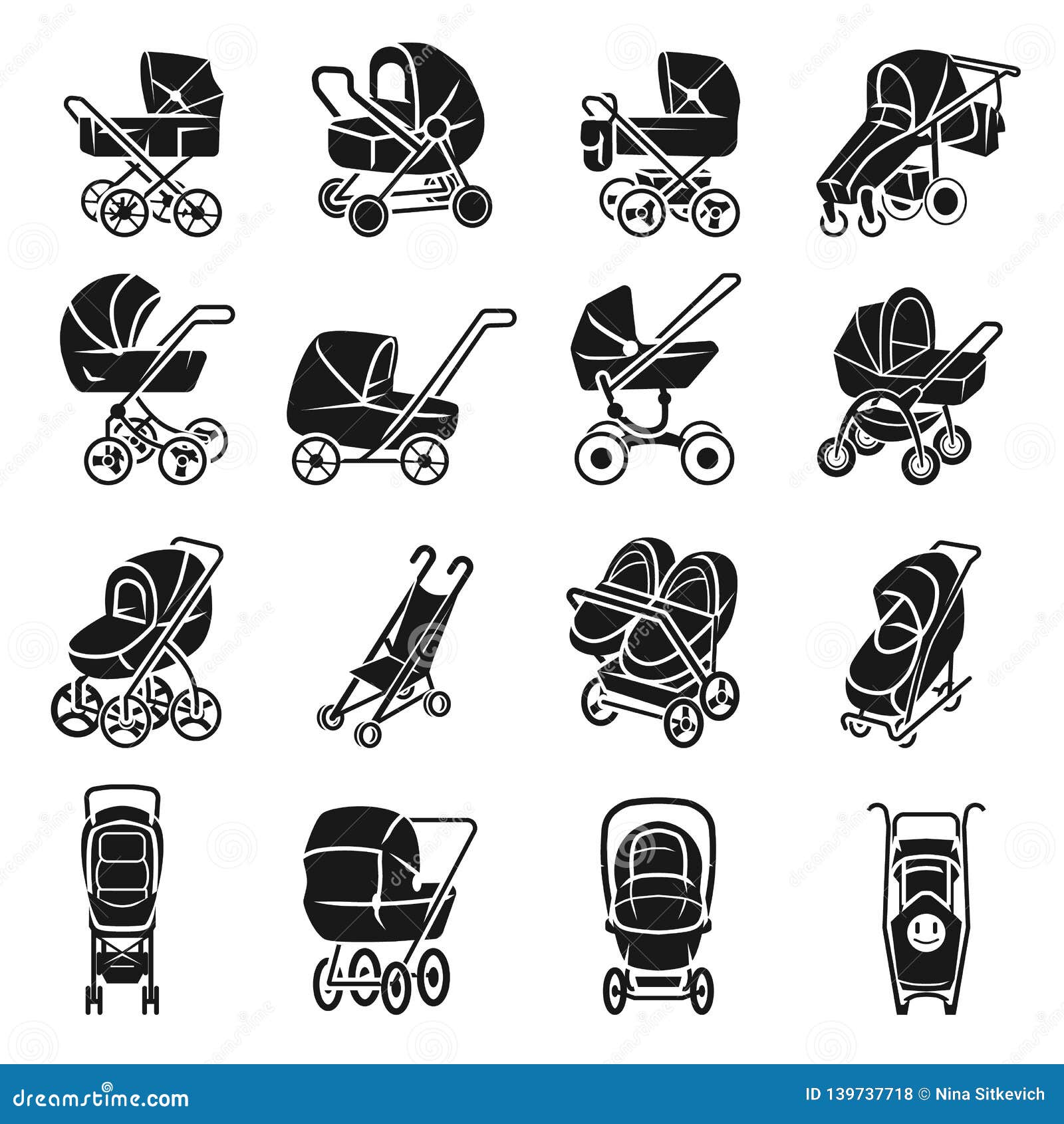 Pram Icons Set, Simple Style Stock Vector - Illustration of maternity ...
