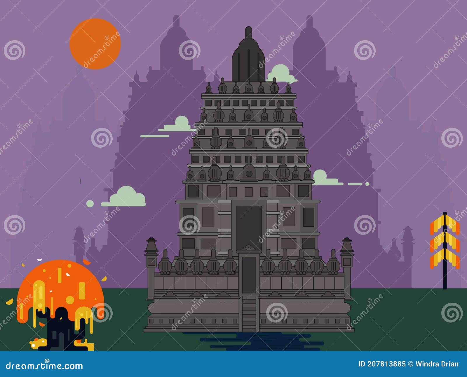 Prambanan Temple Vector Landscape Stock Illustration - Illustration of ...