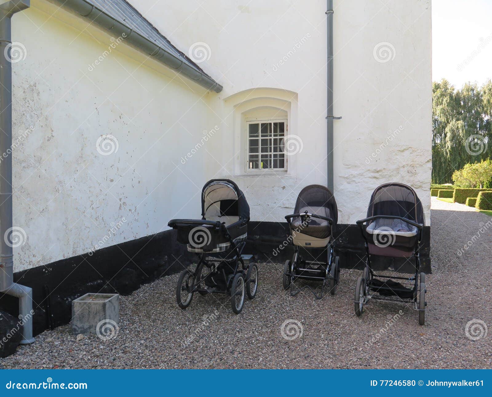 Prams Parked Outside Church Stock Photo - Image of prams, children ...