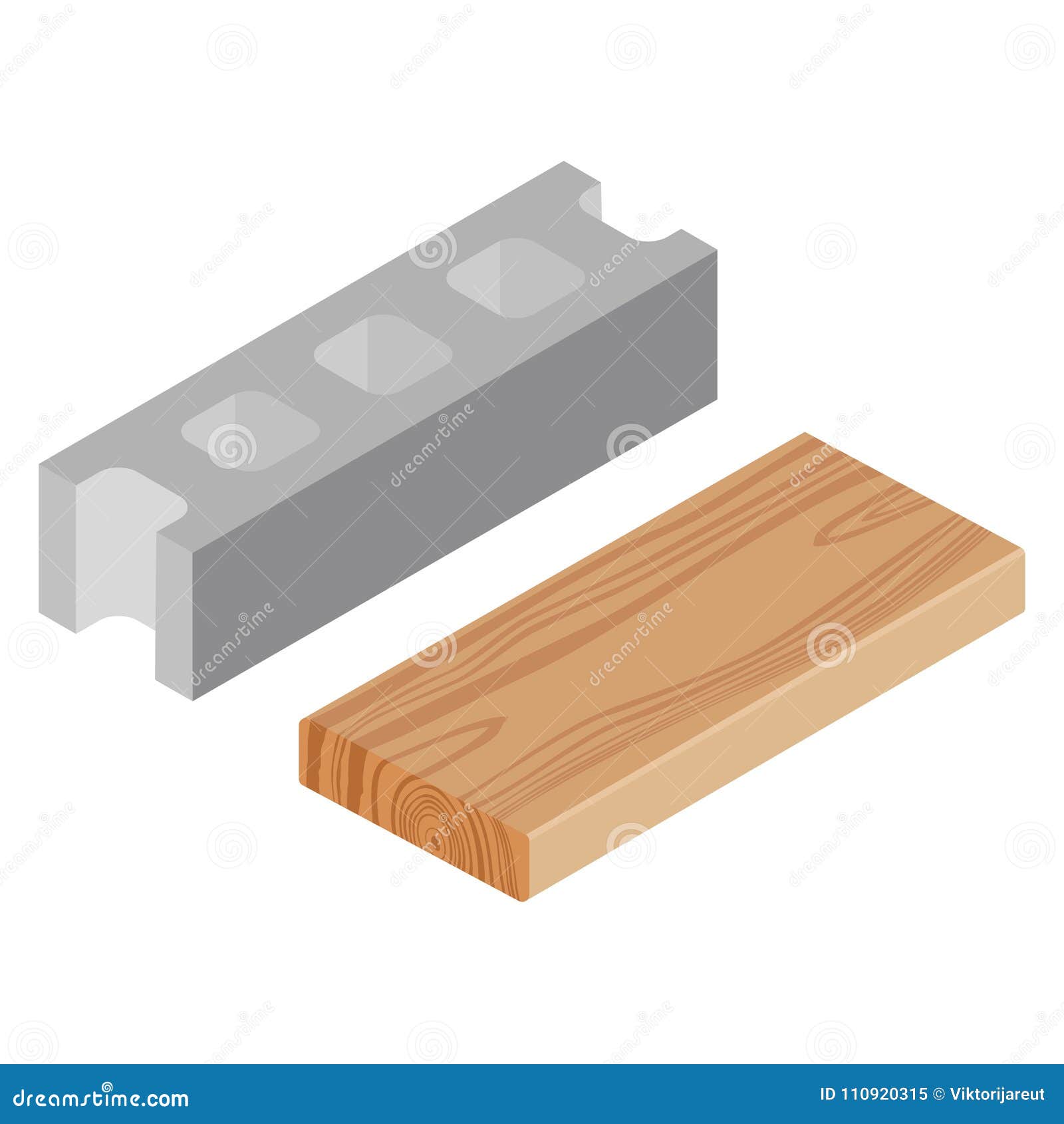 Prancha Da Madeira E Bloco De Madeira Do Cimento Ilustração Stock ...
