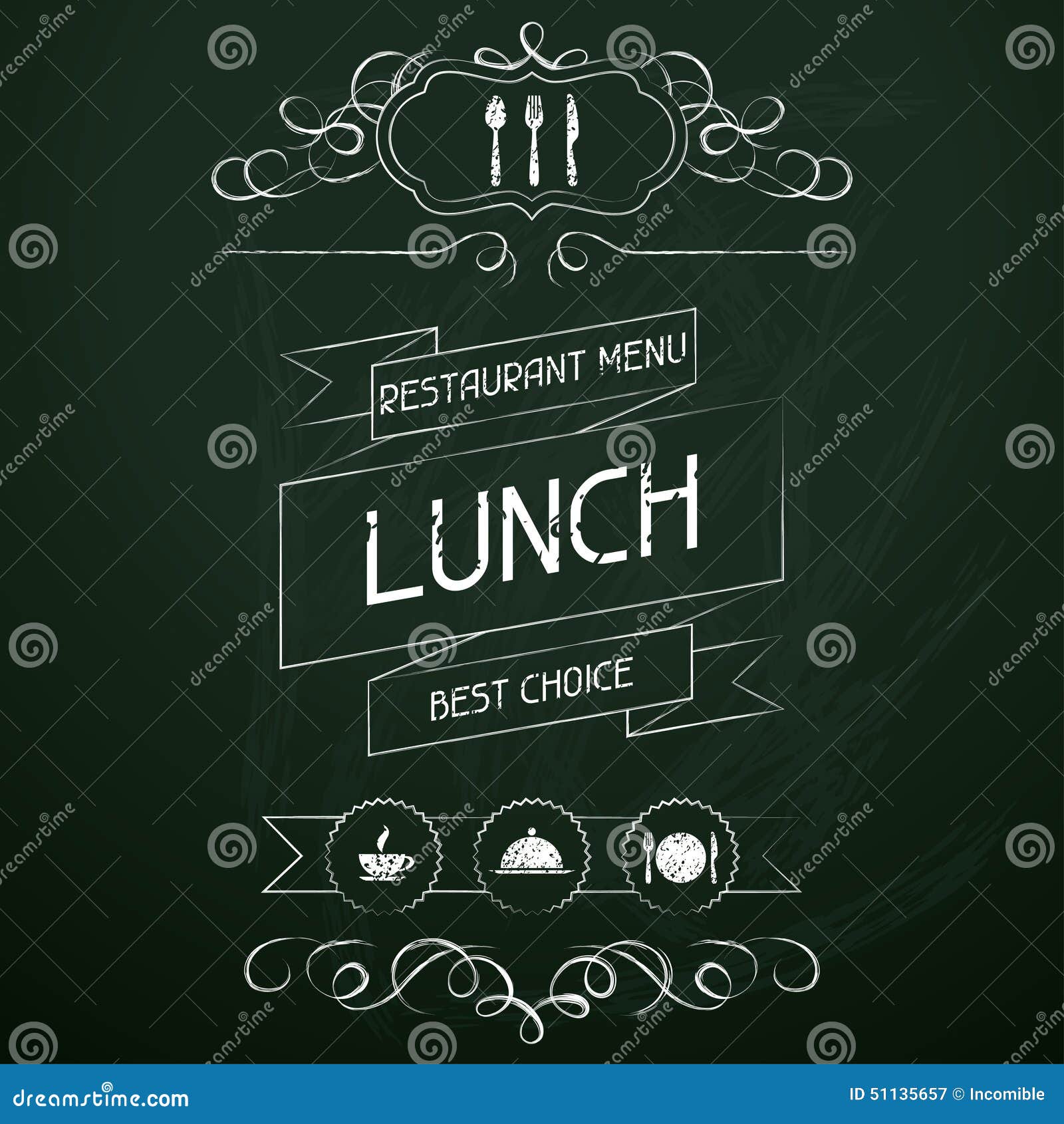 Pranzo Sulla Lavagna Del Menu Del Ristorante Illustrazione Vettoriale ...