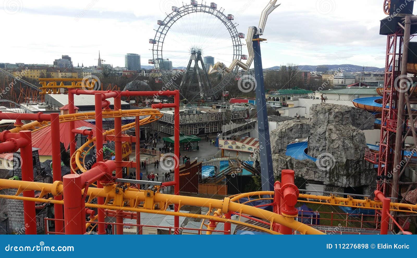 Prater park attractions editorial stock photo. Image of winter - 112276898