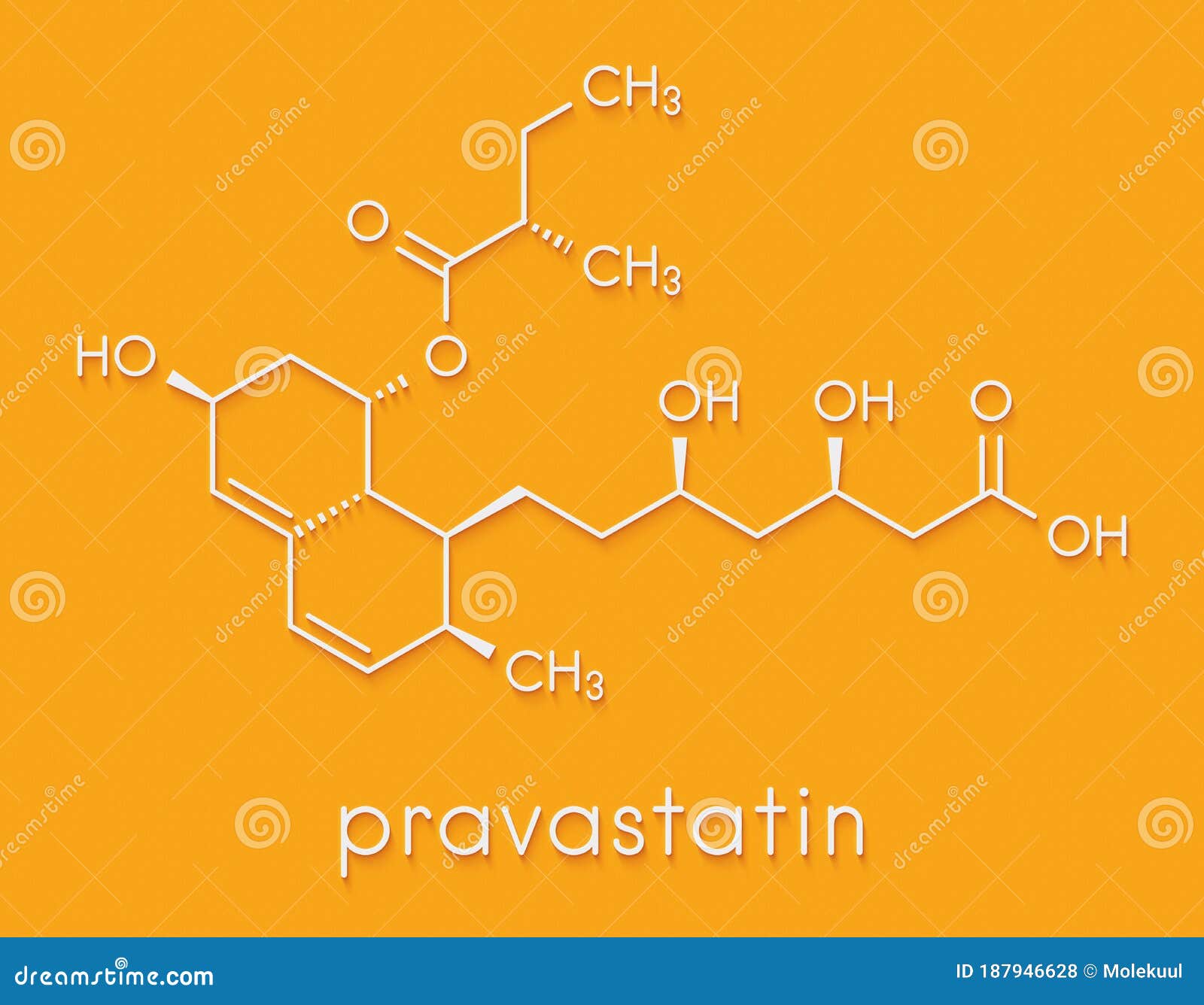 Pravastatin Cholesterol Lowering Drug Molecule. Skeletal Formula. Stock ...