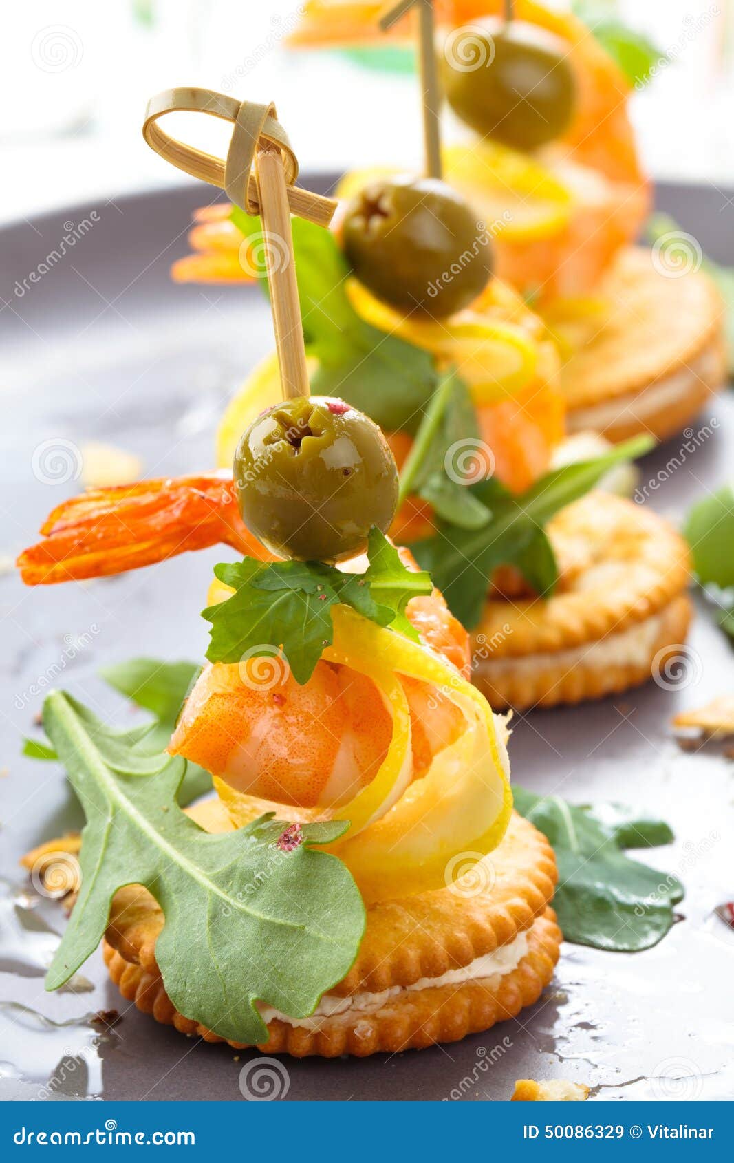 Greek Canapes With Tomatoes On Dark Bread Royalty-Free Stock ...