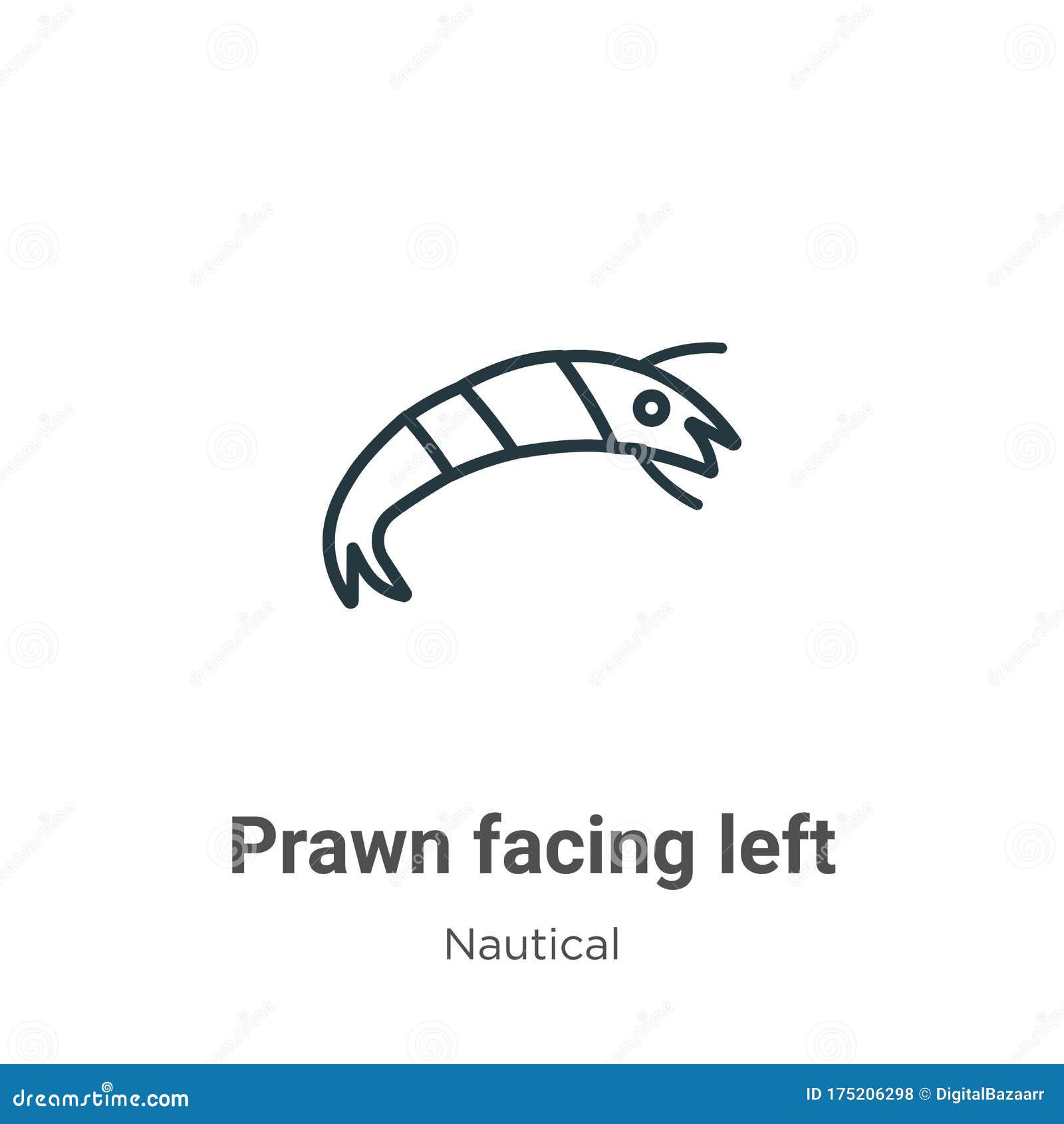 Prawn Facing Left Outline Vector Icon. Thin Line Black Prawn Facing ...