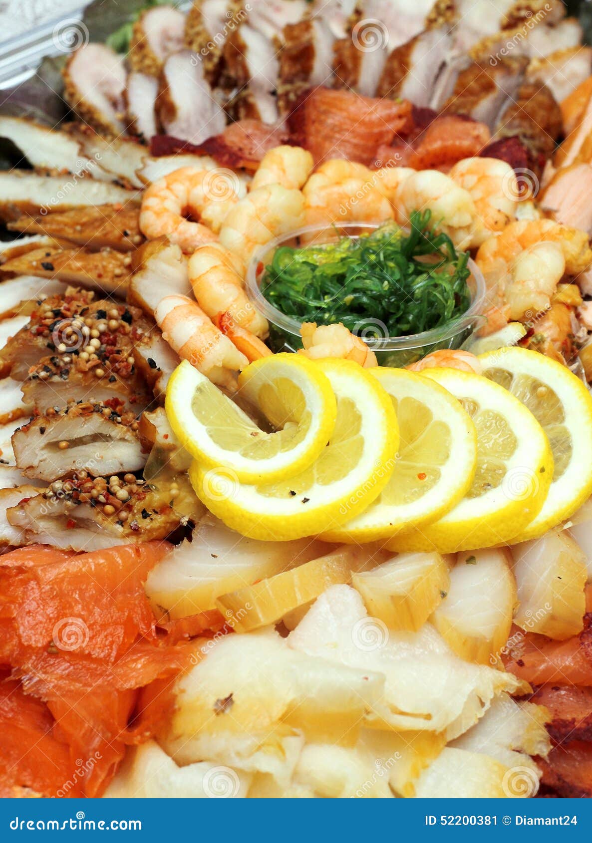 Prawn, Fish Slices Assortment on Party Plate Stock Image - Image of ...