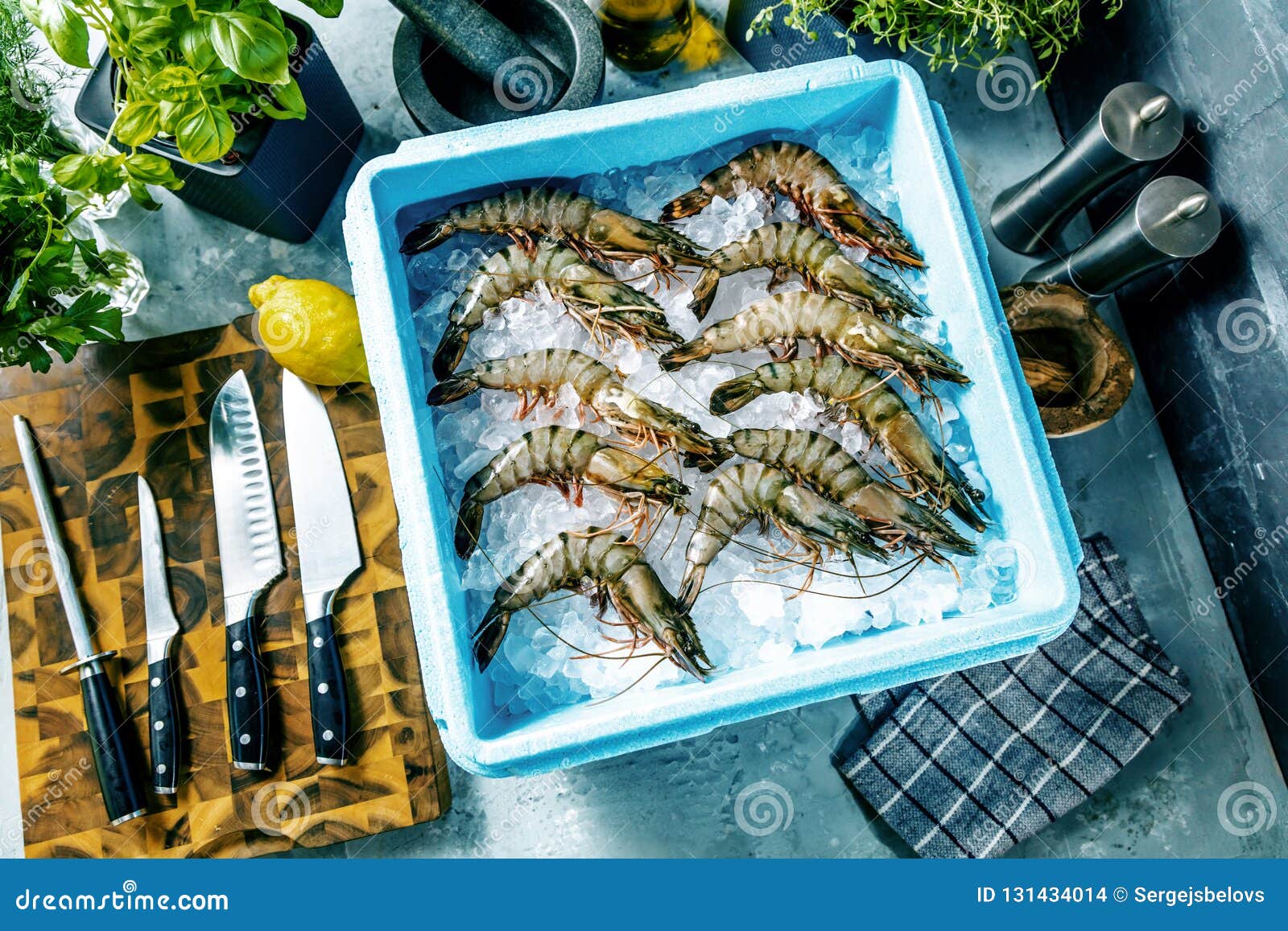 Prawn Newly Fished and Stored in Boxes with Ice Stock Photo - Image of ...