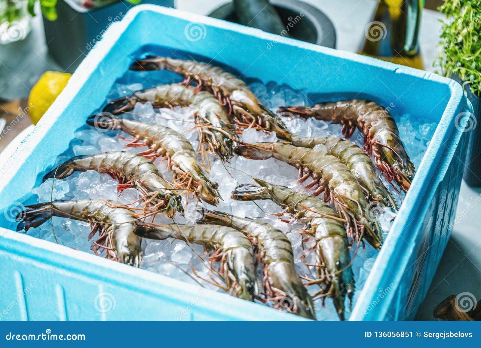Prawn Newly Fished and Stored in Boxes with Ice. Stock Image - Image of ...