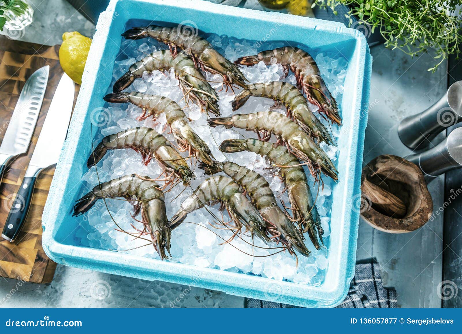 Prawn Newly Fished and Stored in Boxes with Ice. Stock Image - Image of ...