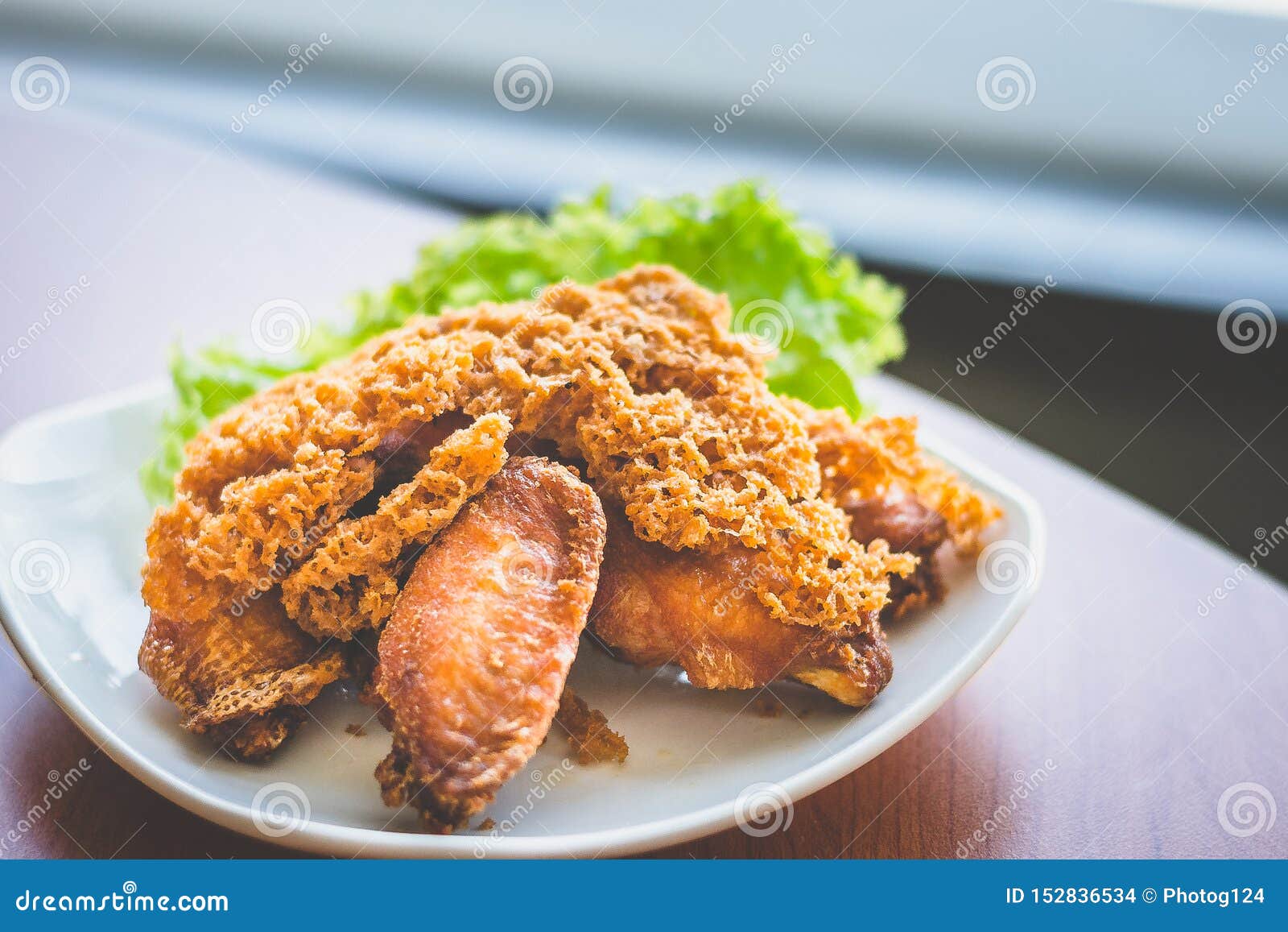 Prawn Paste Crispy Fried Chicken Served on Lettuce Leaf and White Plate ...