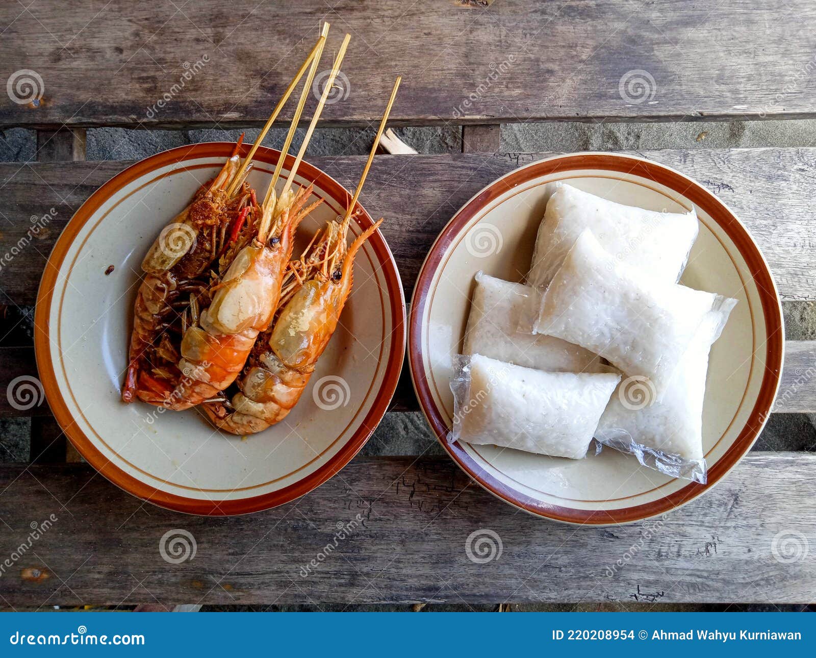 Prawn satay stock photo. Image of beach, plate, indonesia - 220208954
