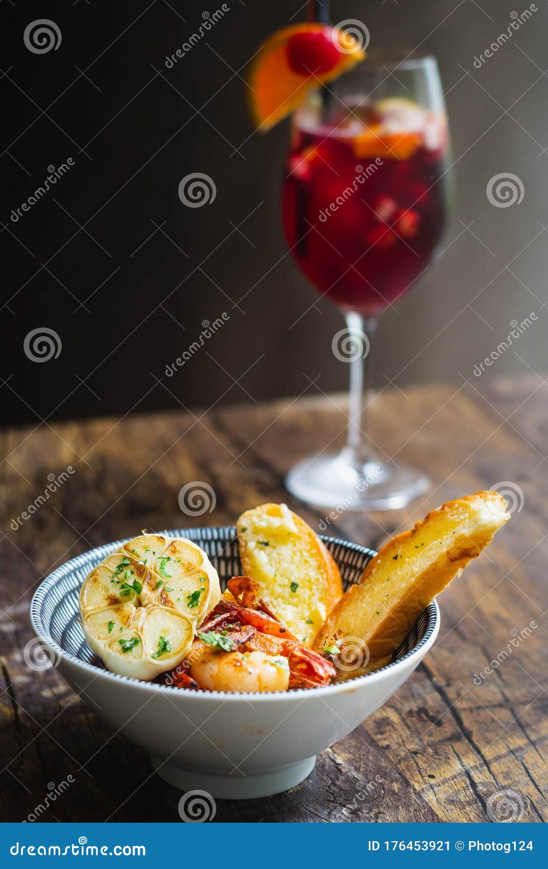Prawns Al Ajillo with Garlic, Fried Garlic, Chilli Oil and Garlic Bread ...