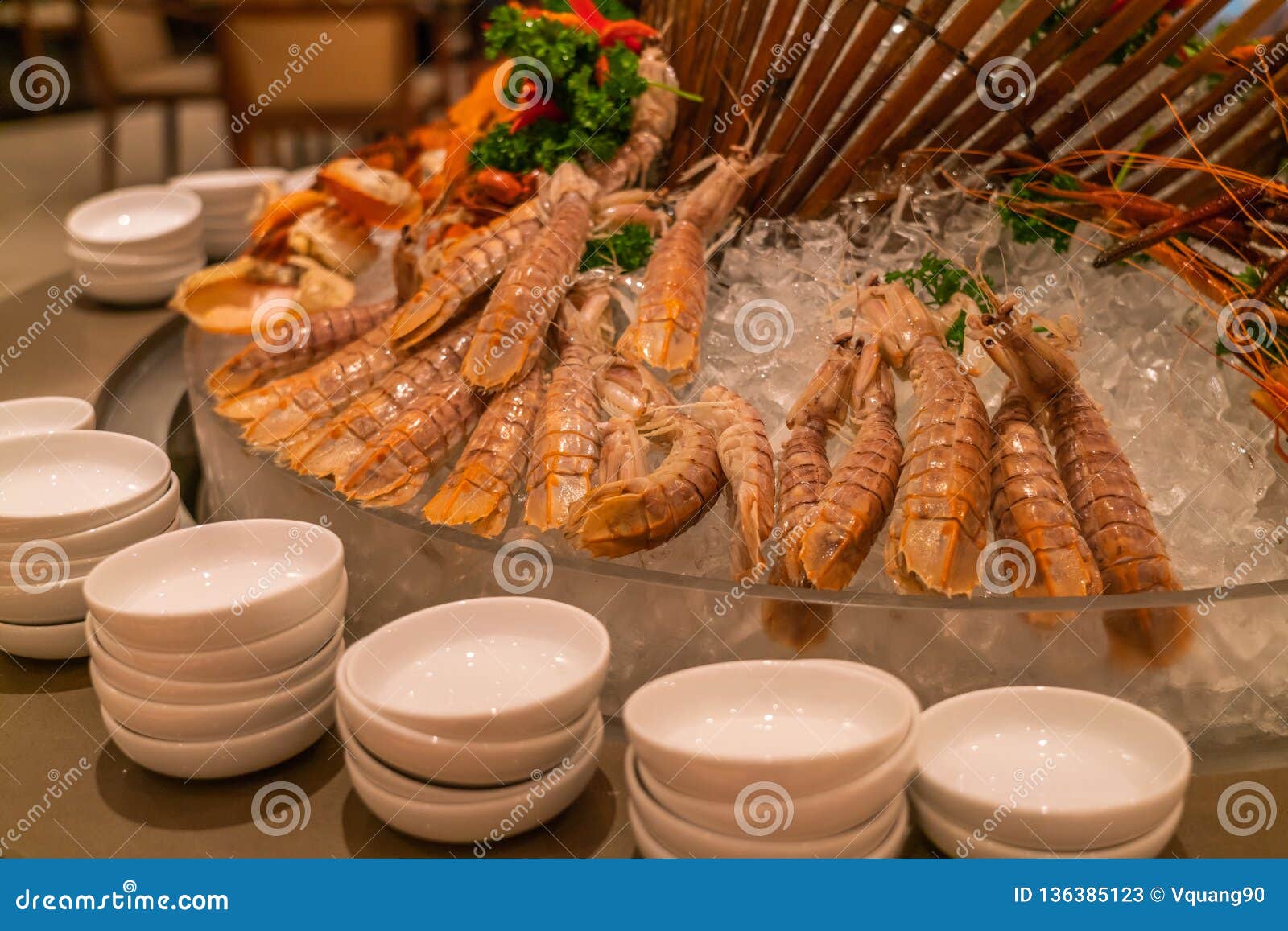 Prawns on the buffet stock image. Image of lunch, buffet - 136385123