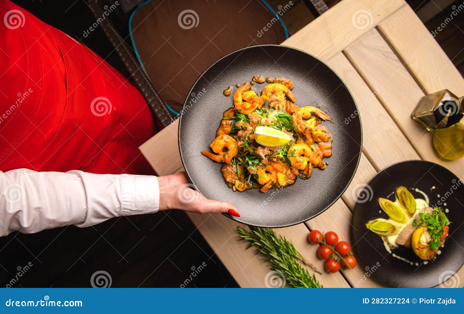 Prawns Served by the Waitress in Restaurant Stock Photo - Image of ...