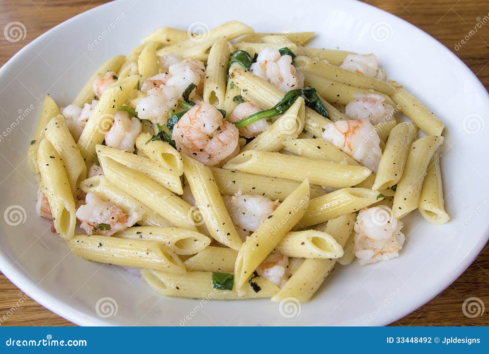 Prawns Spinach Basil Penne Pasta Stock Photo - Image of cooking ...