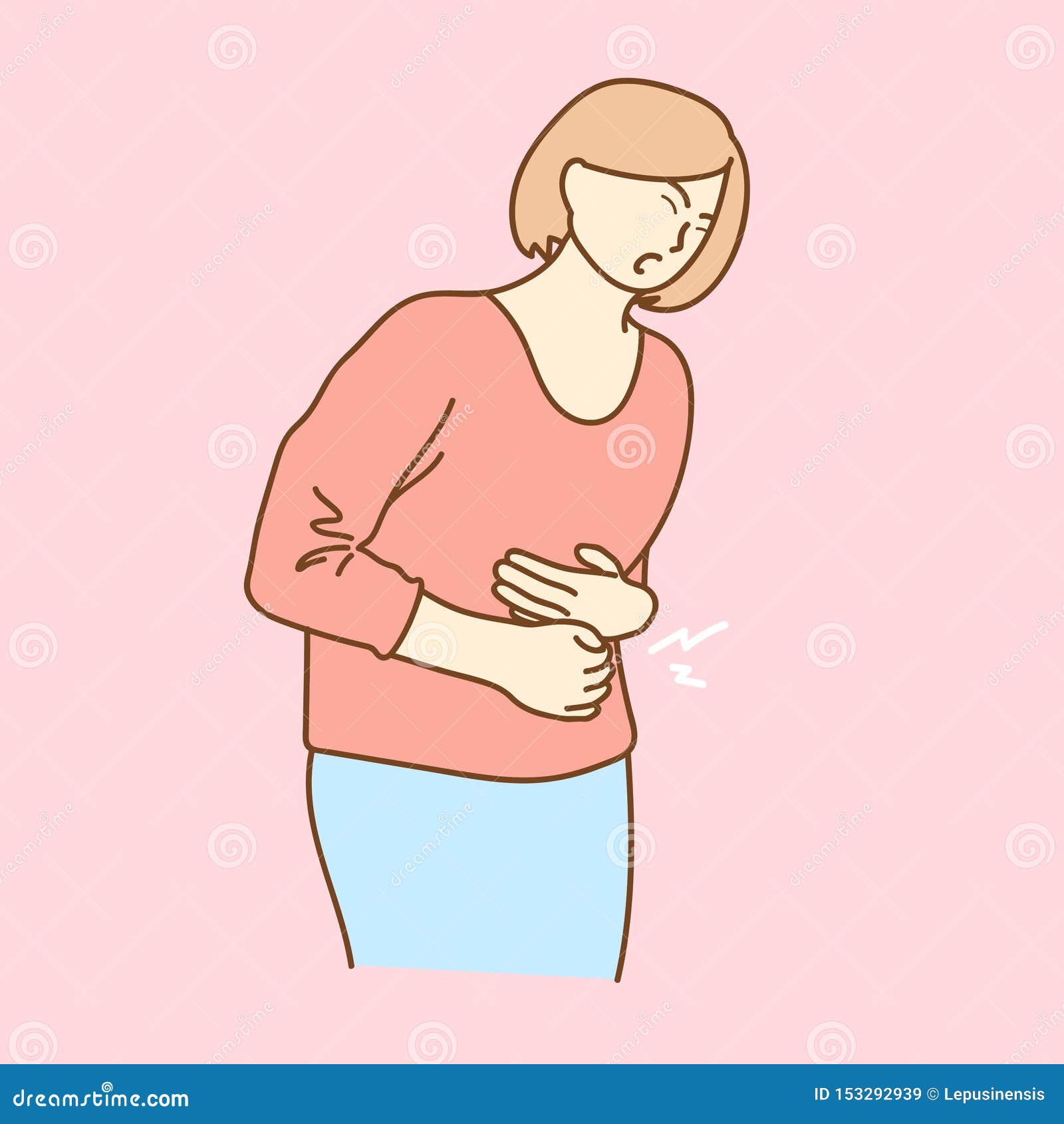 Young Woman Suffering from Abdominal Pain Stock Vector - Illustration ...