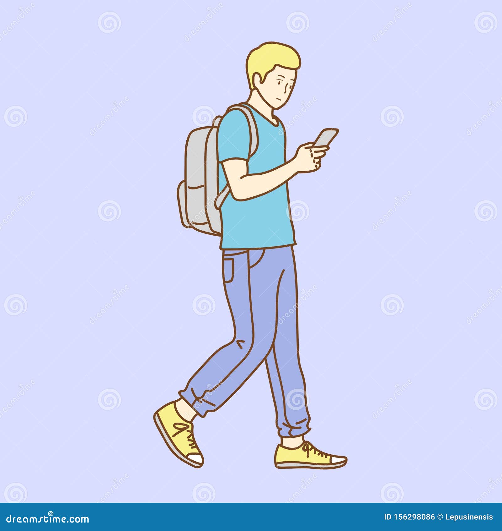 Happy Man Using Phone while Walking on Street. Concept of Young People ...