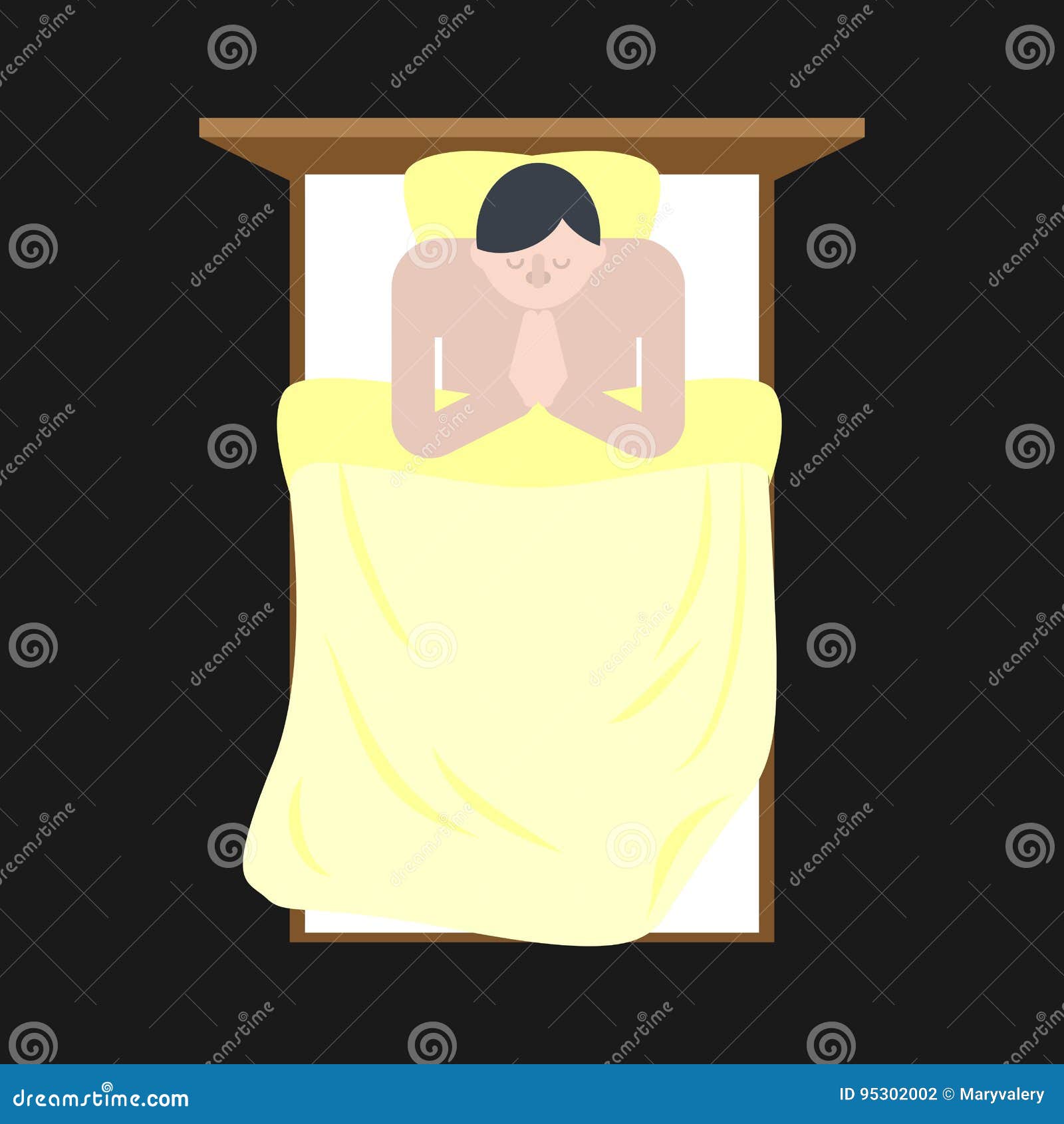 Pray Before Bed Man Is Praying In Bed Stock Vector Illustration Of