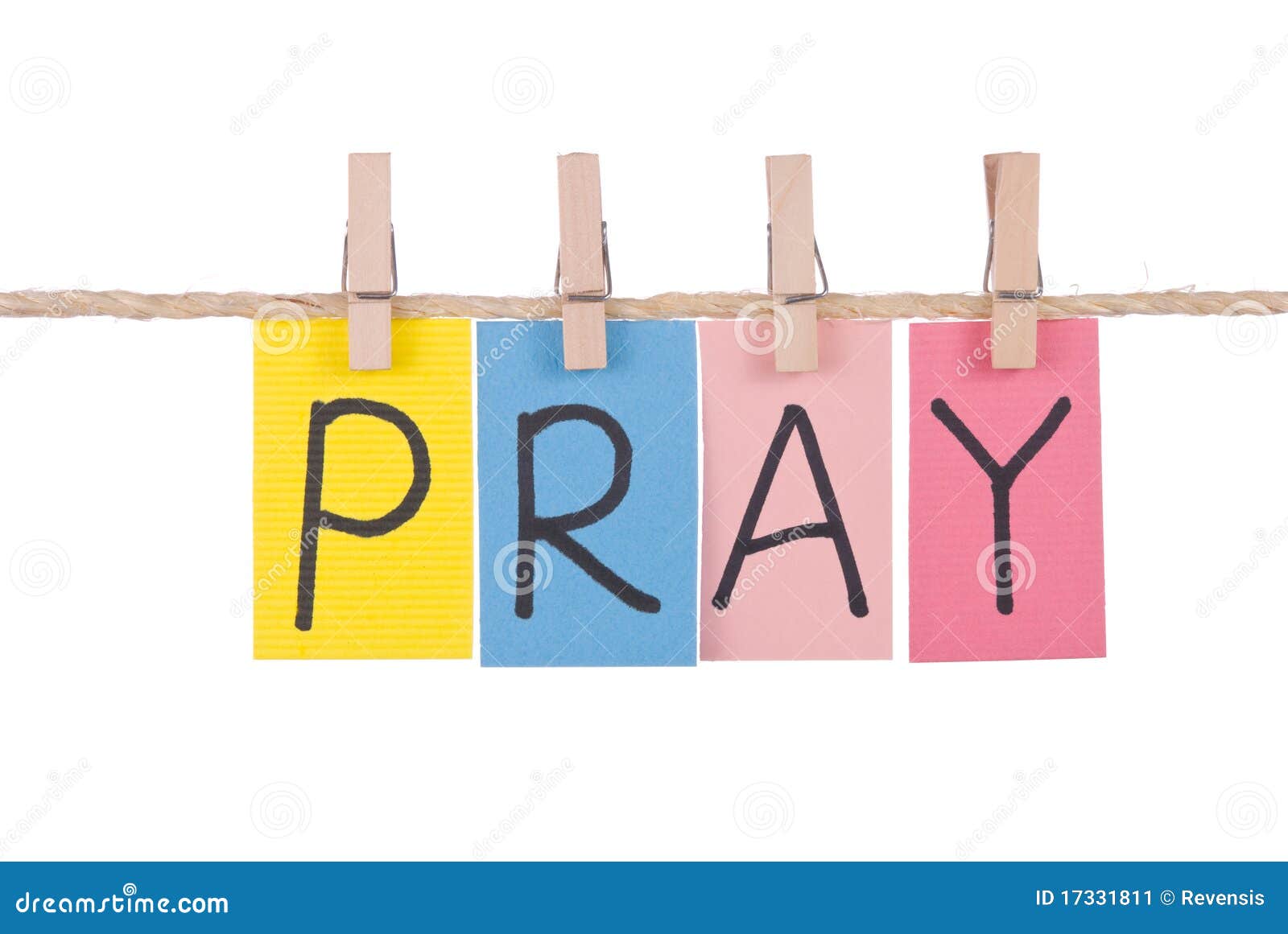 Pray, Colorful Words Hang on Rope Stock Image - Image of note ...