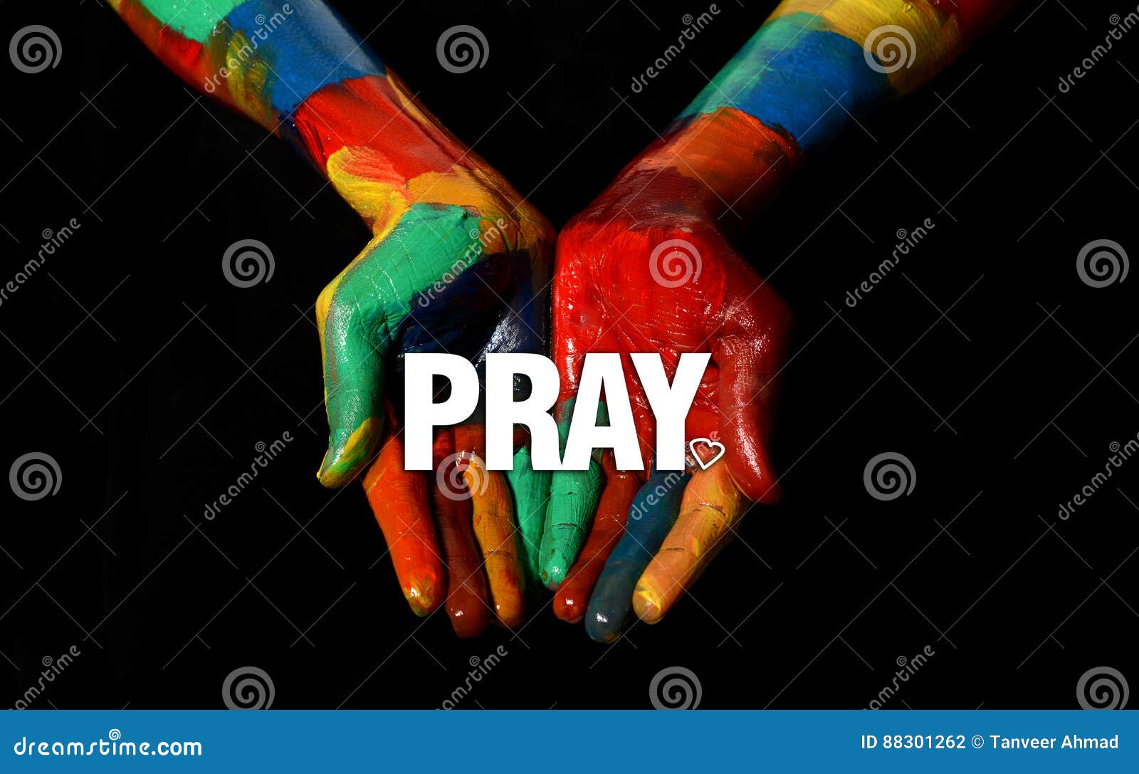 Pray Concept on Multi Colors Painted Hand Stock Photo - Image of ...