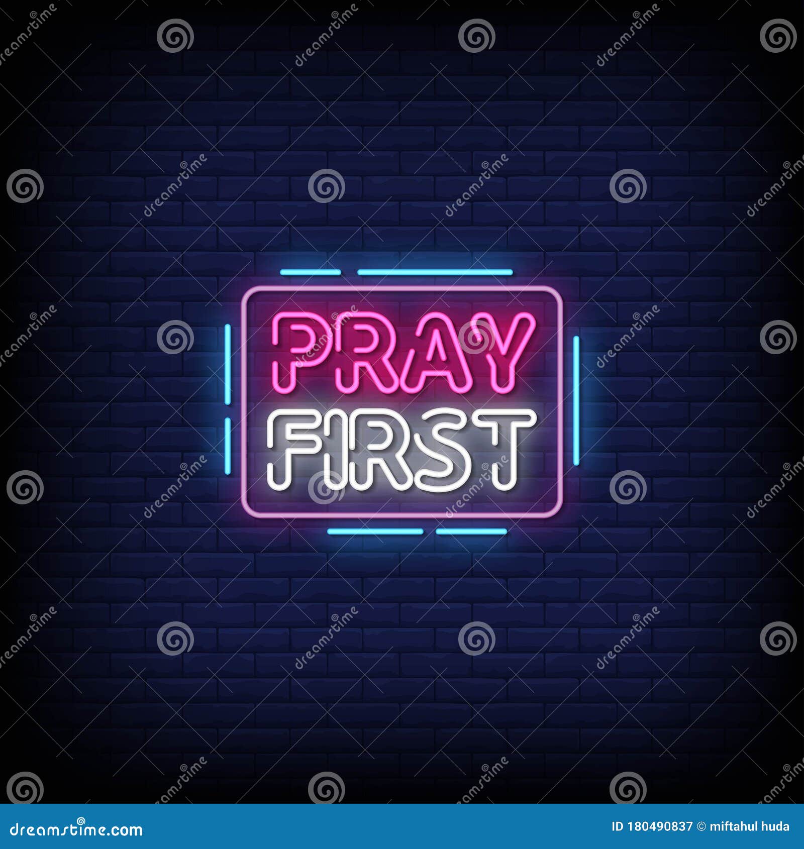Pray First Neon Signs Style Text Vector Stock Vector - Illustration of ...