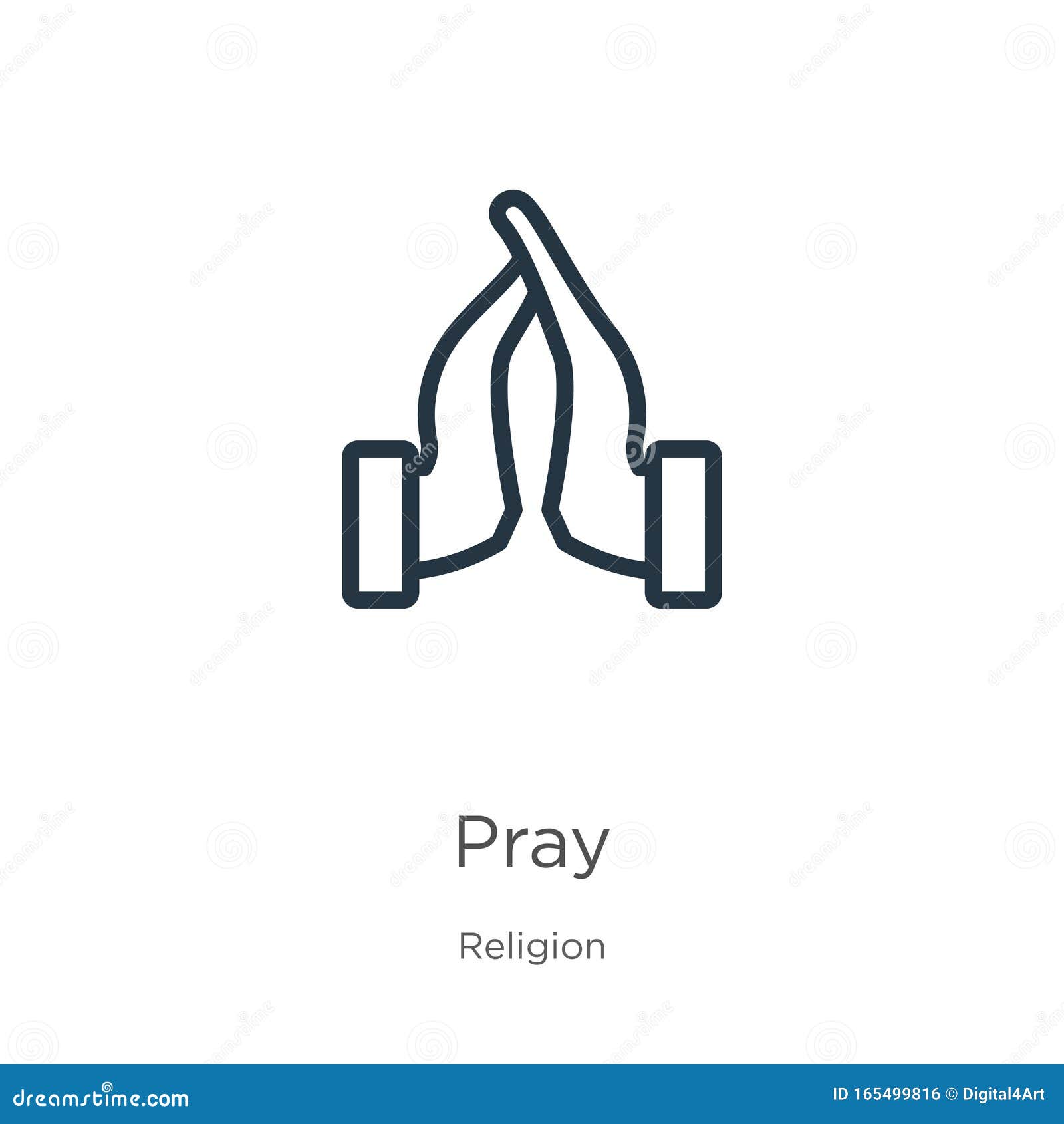 Pray Icon Thin Linear Pray Outline Icon Isolated On White Background From Religion Collection