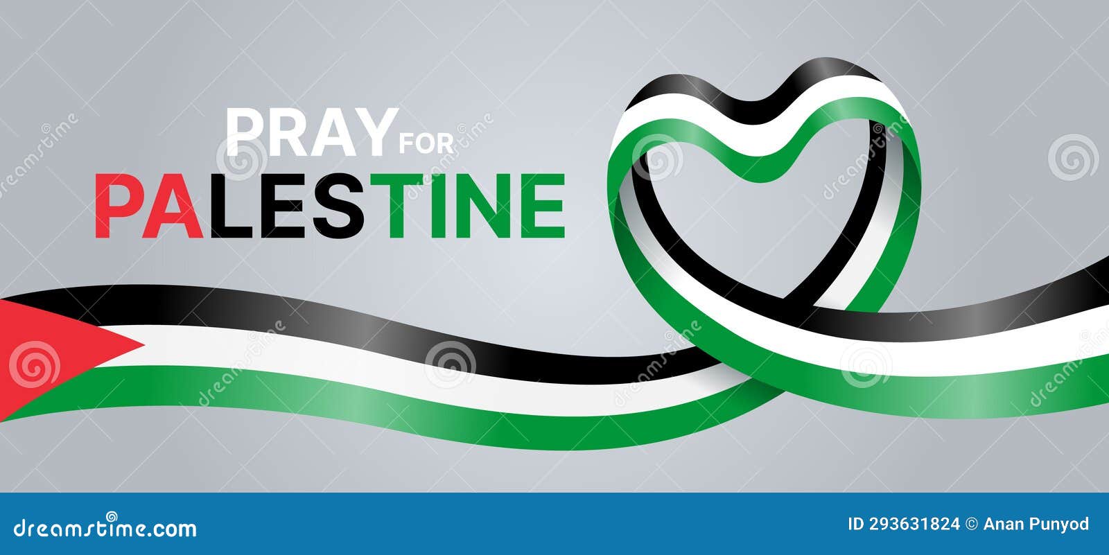 Pray for Palestine Text and Long Ribbon Palestine Nation Flag Roll Wave ...