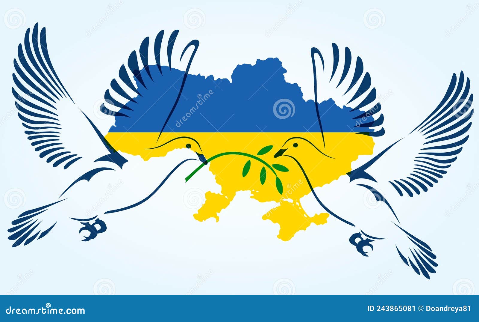 Peace In Ukraine Illustration. Ukrainian Flag With Hand Drawn Dove Bird ...